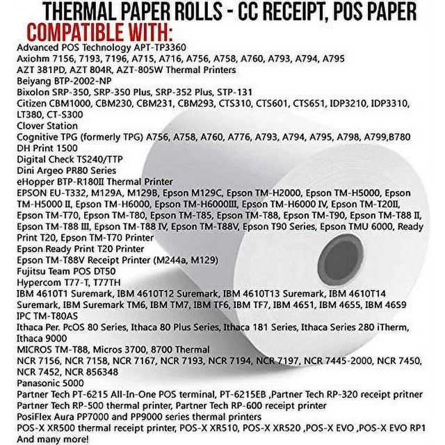 3 1/8" x 190' (50 POS Rolls) Bpa Free Thermal Receipt Printer Paper ...