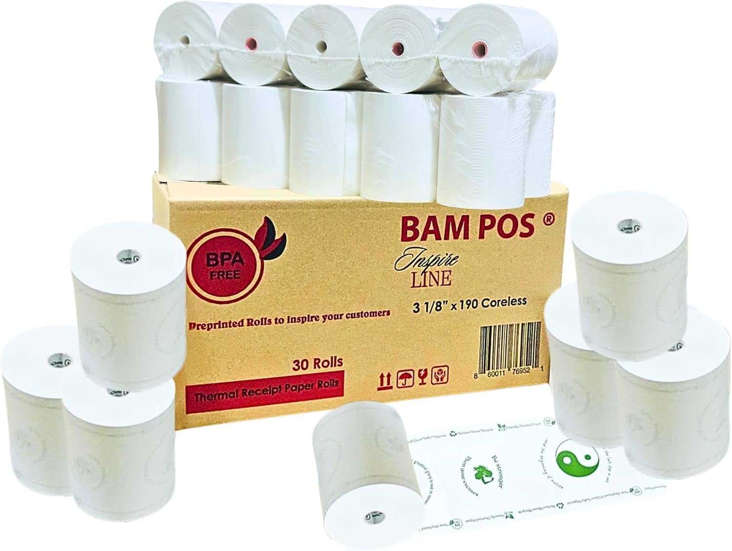 3 1/8 x 190 Thermal Receipt Paper Rolls (30 Rolls) Compatible with Most ...