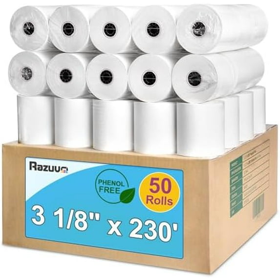 3 1/8 x 230 Thermal Paper Rolls, BPA BPS Phenol Free - 50 Count for POS ...