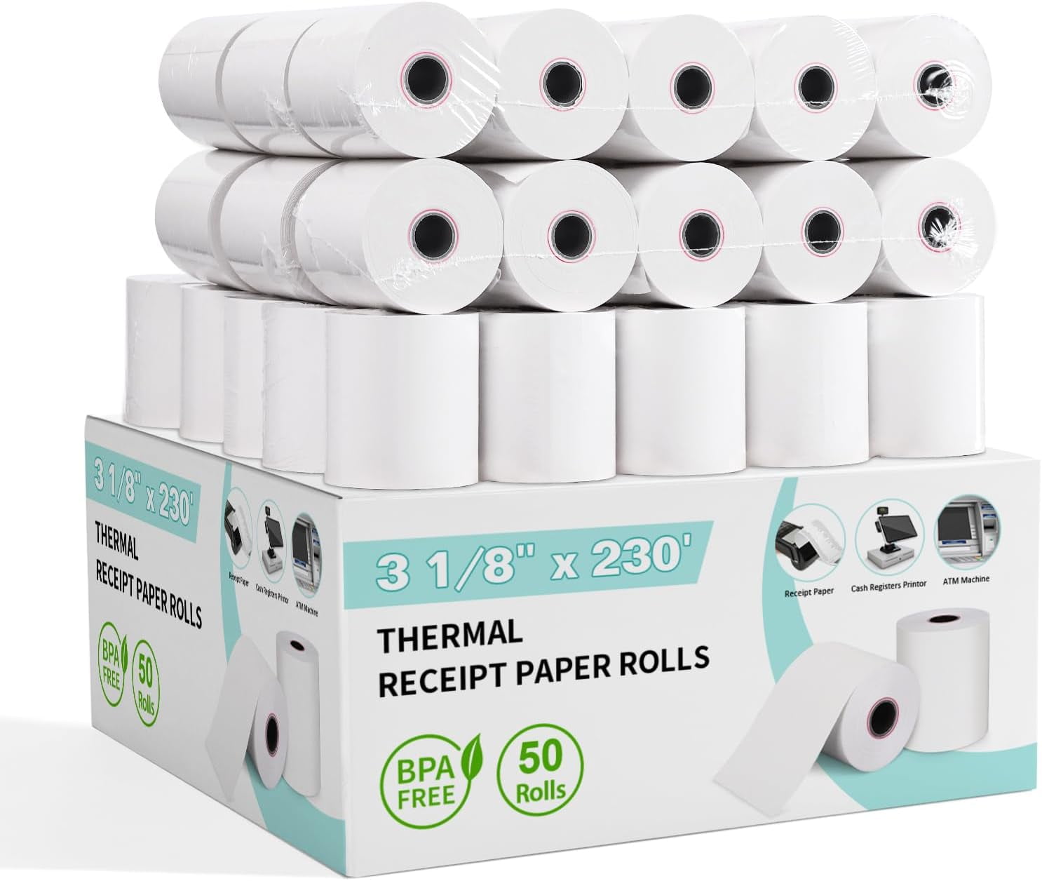 3 1/8 x 230 Thermal Receipt Paper 50 Rolls Printer Paper 55 GSM ...