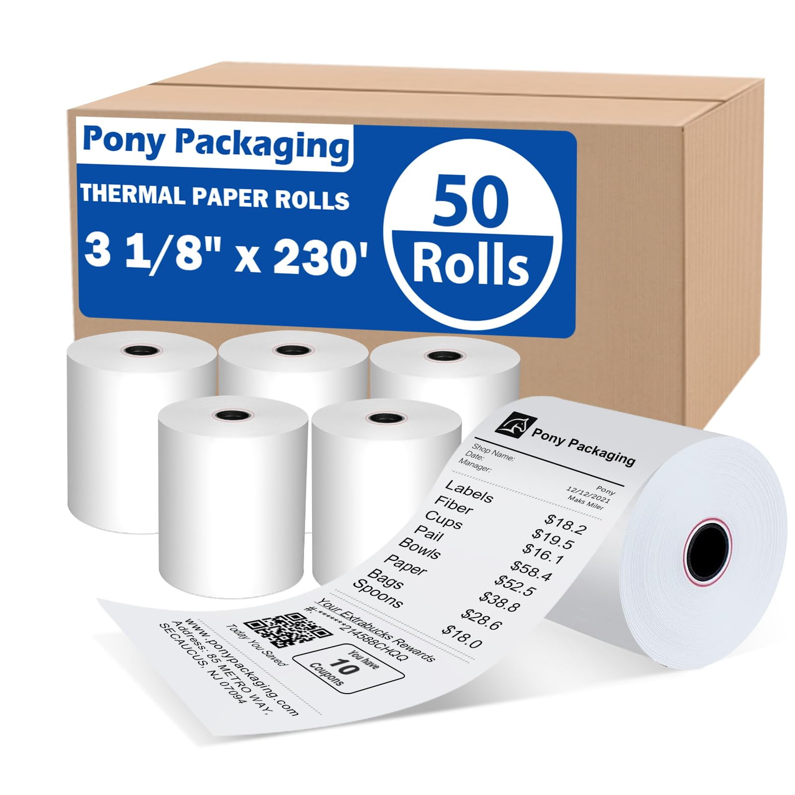 3 1/8" x 230' Thermal Receipt Printer Paper 50 Rolls POS Cash Register ...