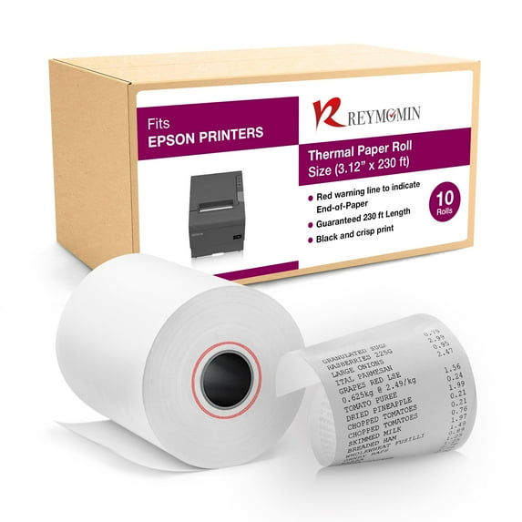 3 1/8 x 230 ft Thermal Paper Rolls for Epson Printer - Thermal Receipt ...