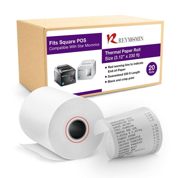 3 1/8 x 230 ft Thermal Paper Rolls for Square POS and Square Registers ...