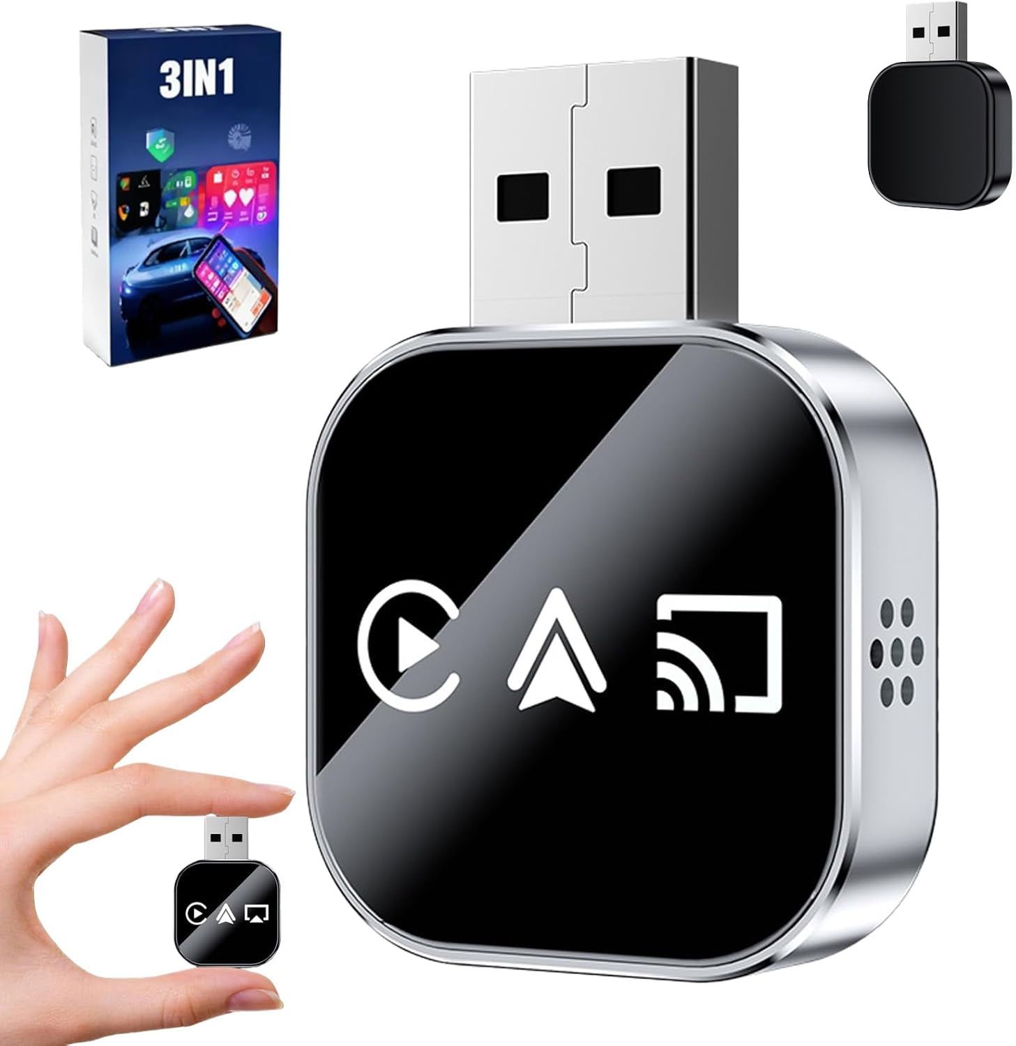 3 in 1 Adapter, 2026 Upgrade Wireless Carplay Adapter for iPhone with 2.4/5ghz WiFi and ...