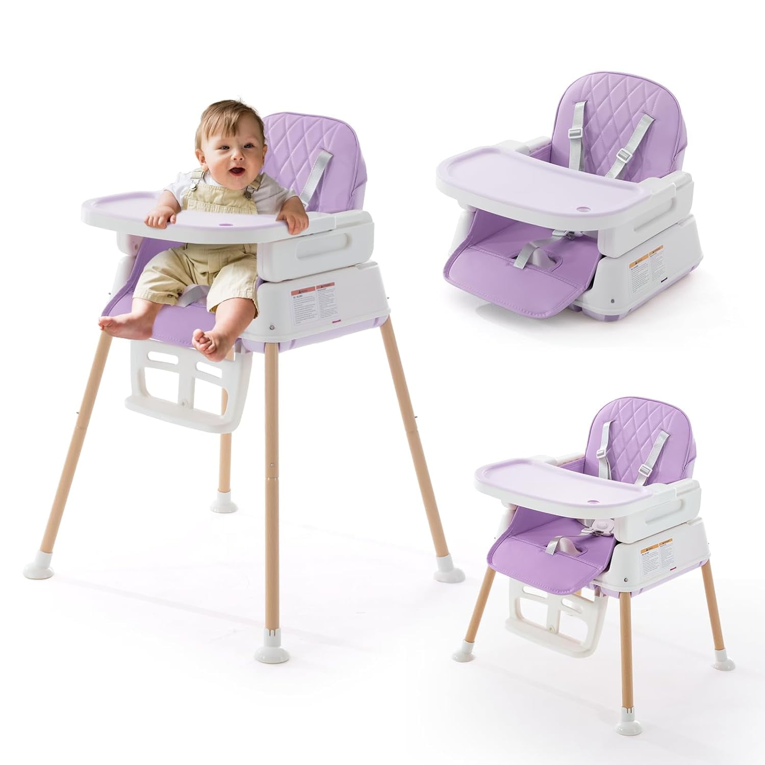 3-in-1 Convertible Baby High Chair with Adjustable Feeding Tray, 5 ...
