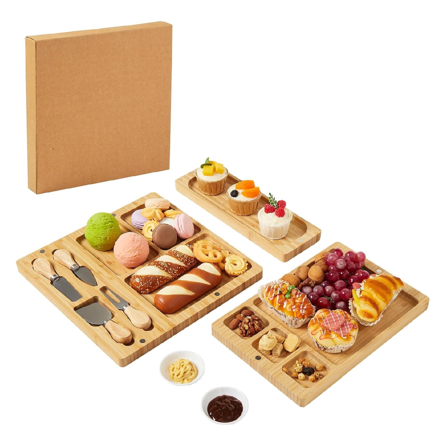 3 in 1 Bamboo Food Boards Gift Set, Large Bamboo Cheese Board Set with ...