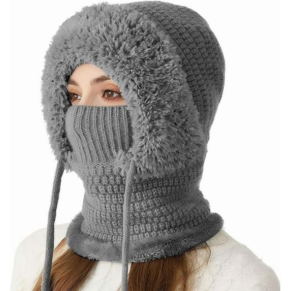 3 in 1 Beanie Hat with Scarf and Mask, All-in-One Warm Knitted Winter ...
