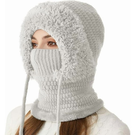 3 in 1 Beanie Hat with Scarf and Mask, All-in-One Warm Knitted Winter ...
