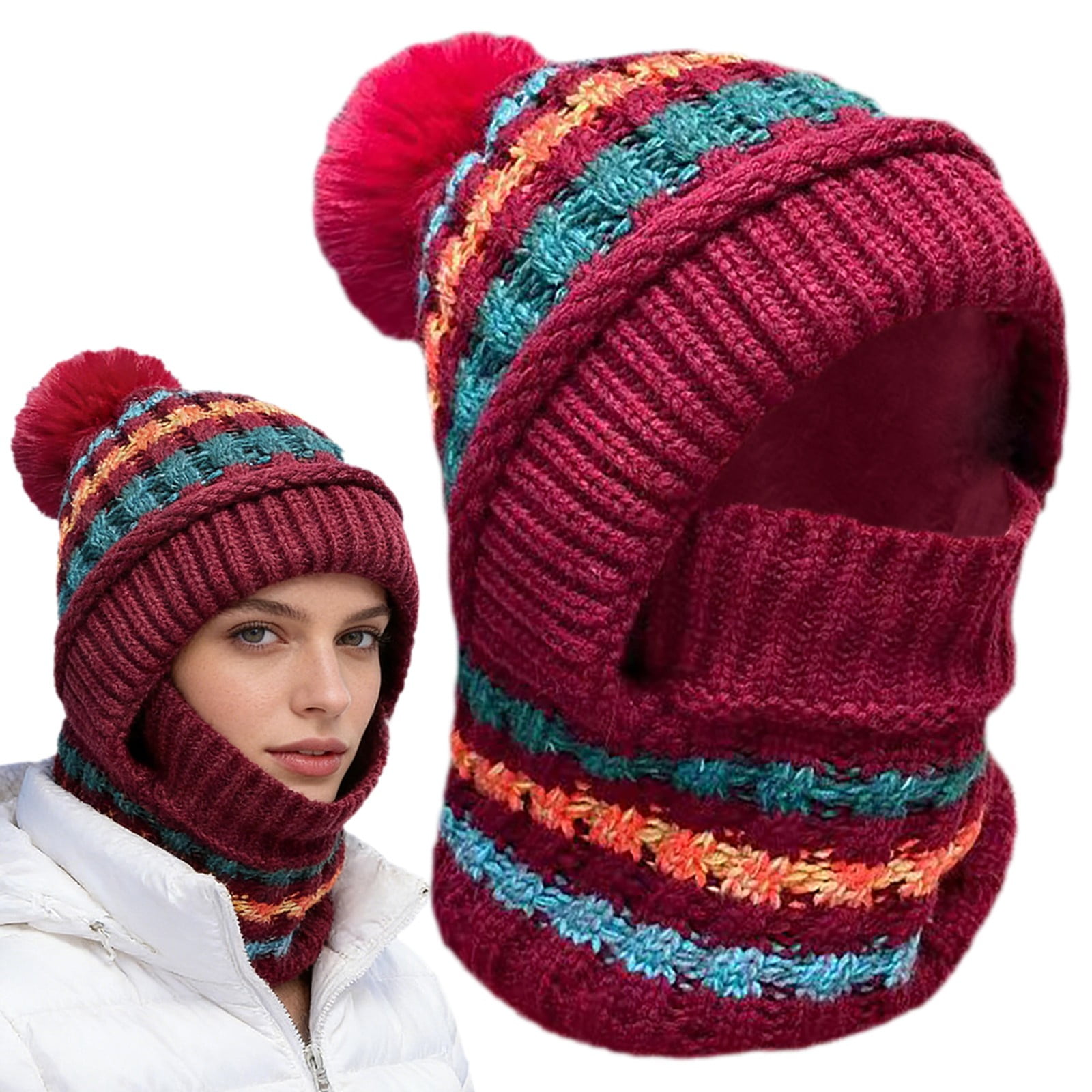 3 in 1 Beanie Hat for Women,3 in 1 Beanie Hat with Scarf and Mask ...