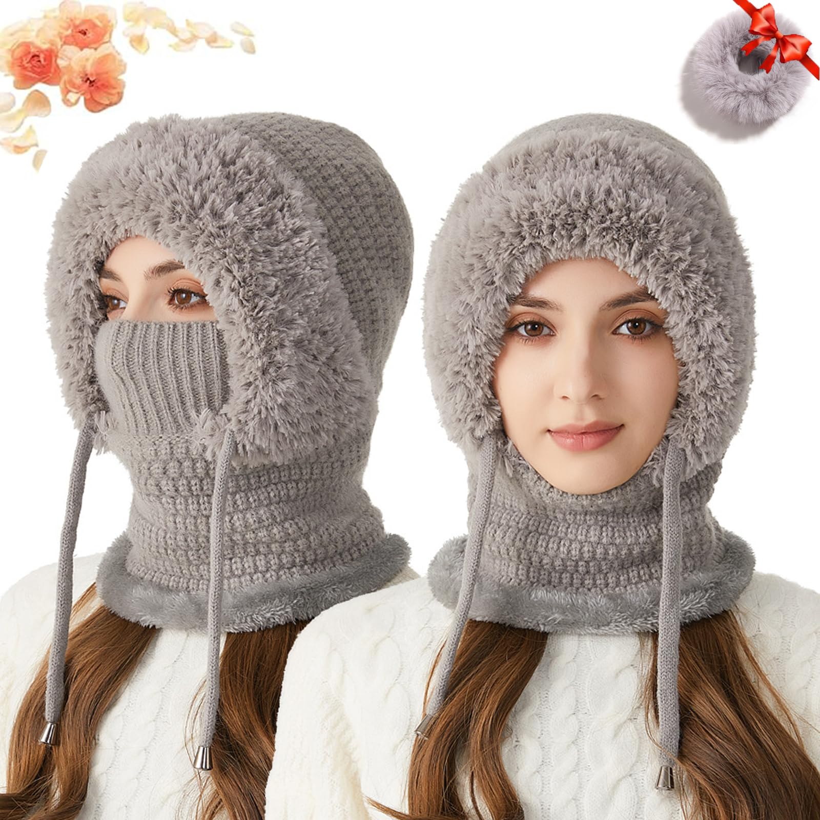 a 3 in 1 Beanie Hat for Women, 3-in-1 Knitted Beanie Hat, Mask Set ...