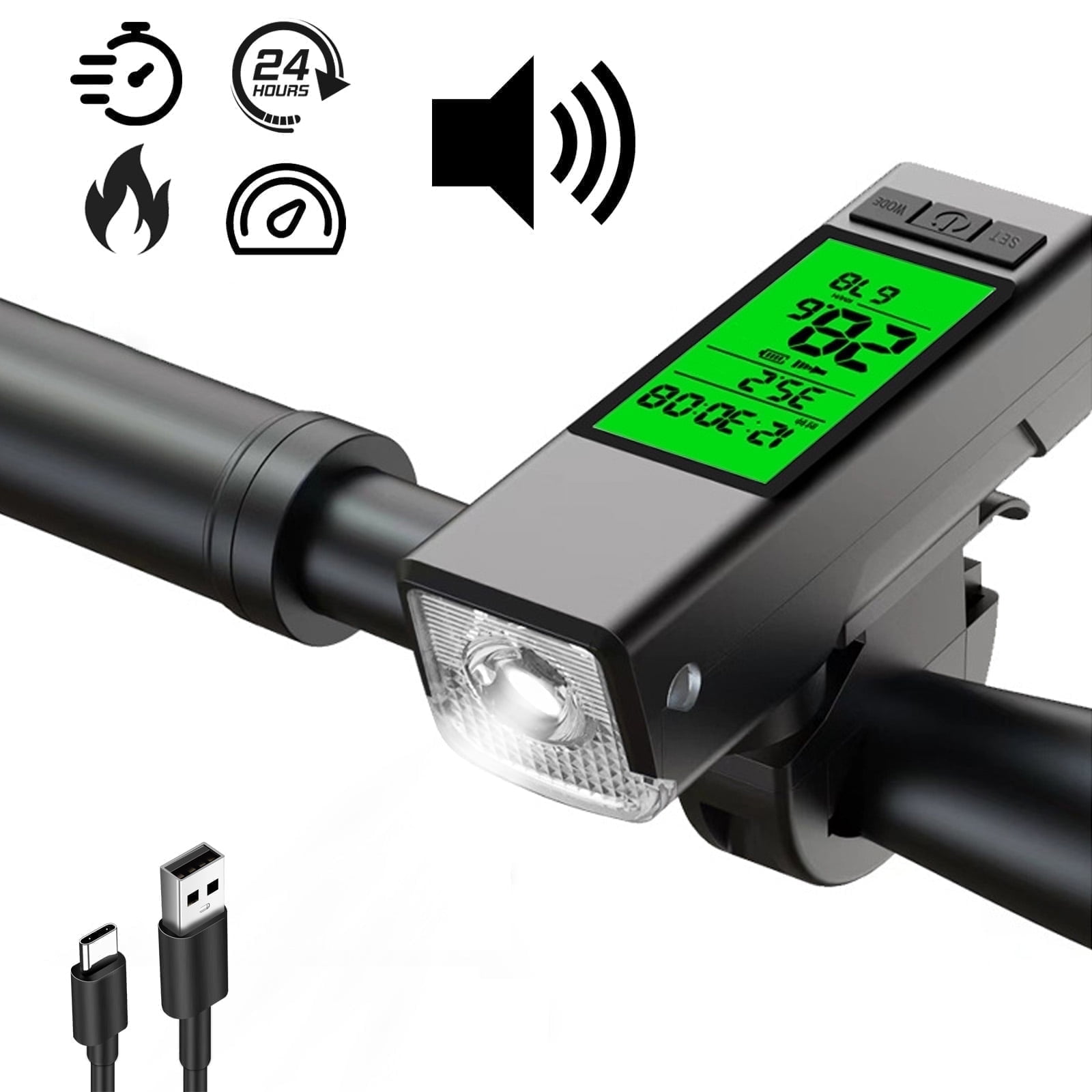 3 In 1 Bike Light Wireless Yardstick, Horn, Headlight, Super Bright Bike Headlight with ...