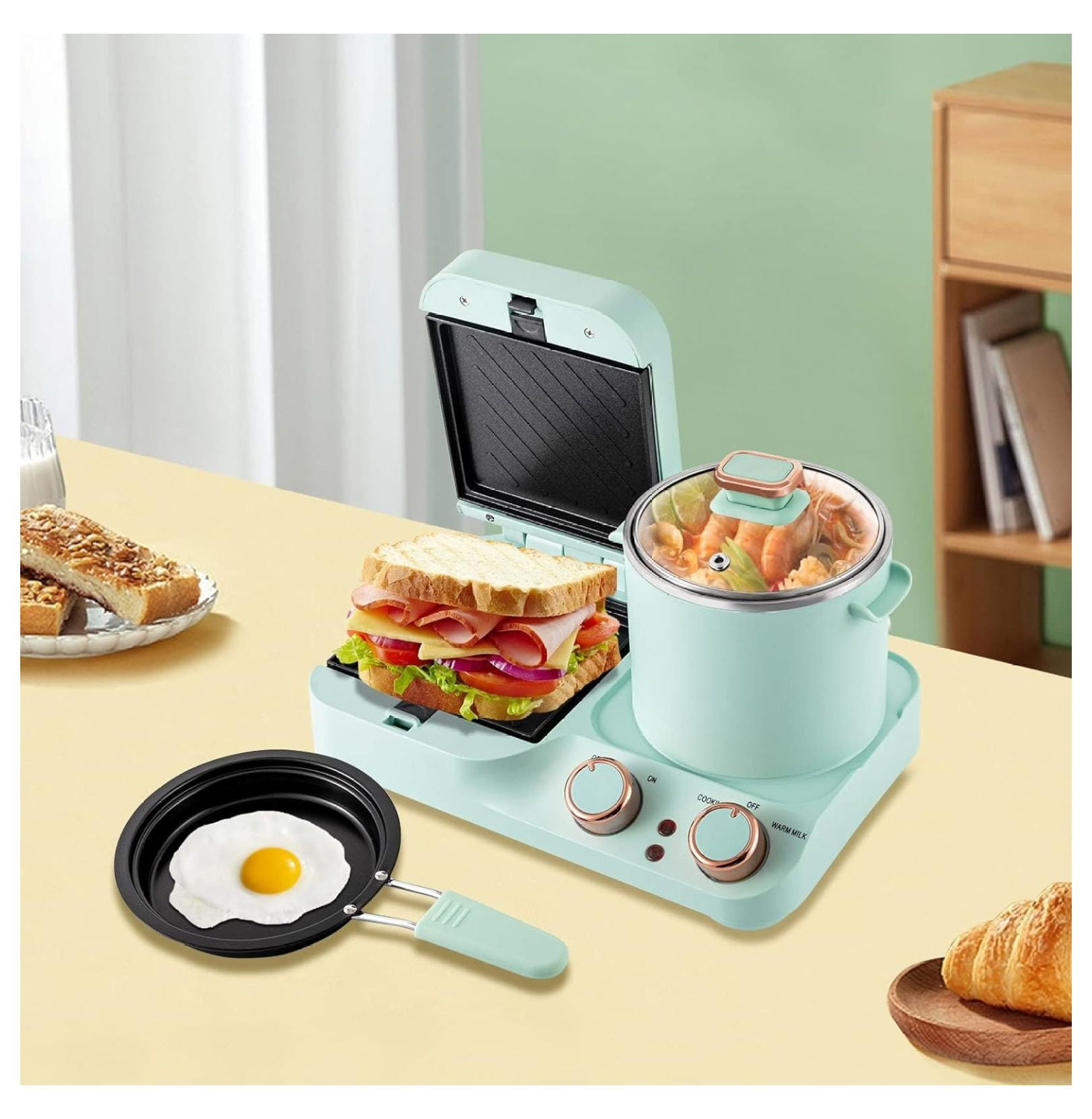 3 in 1 Breakfast Station, Electric Breakfast Machine w/Non-stick Frying ...