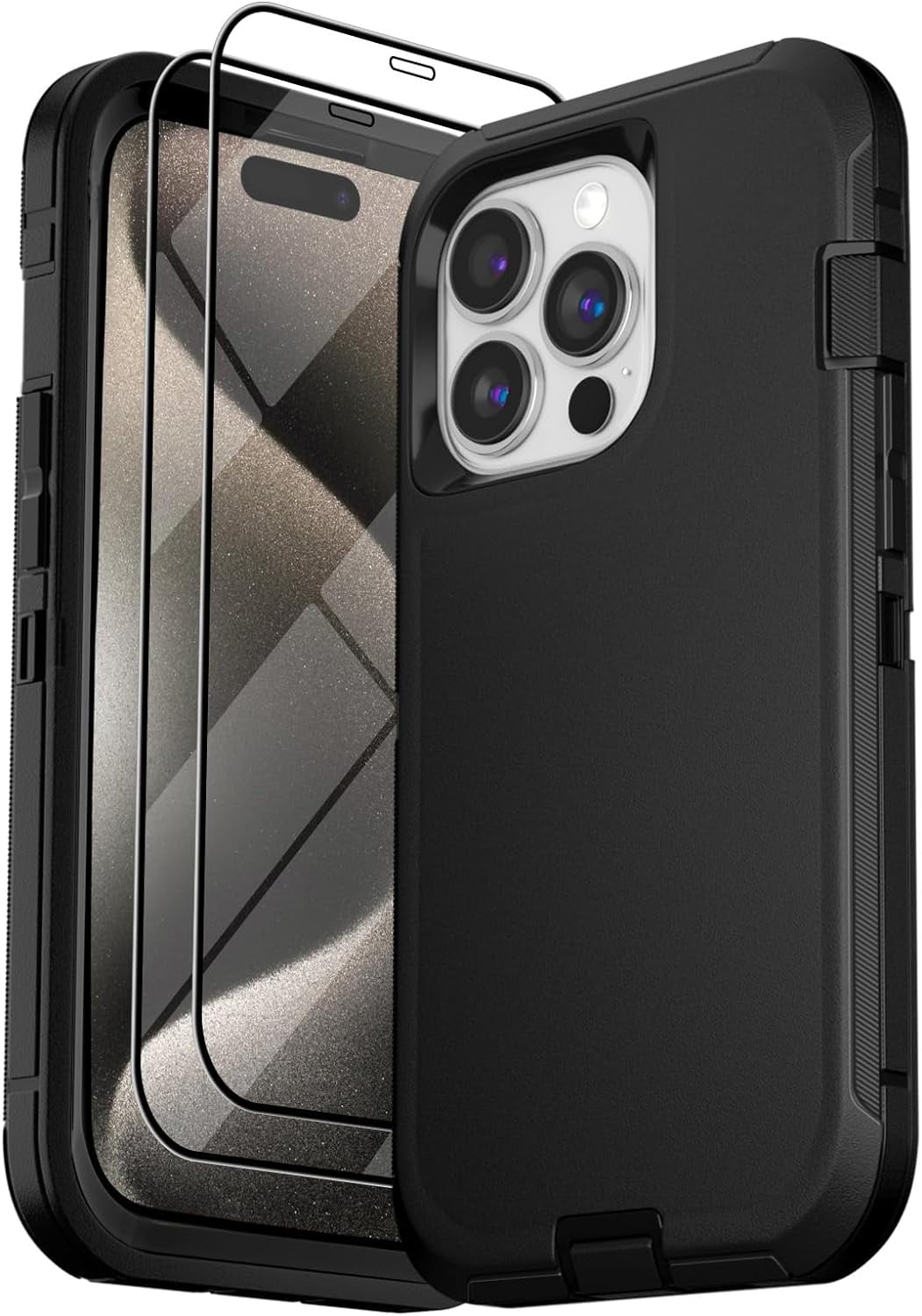 3 in 1 Bundle Designed for Apple iPhone 15 Pro Heavy Duty Case with 2 ...