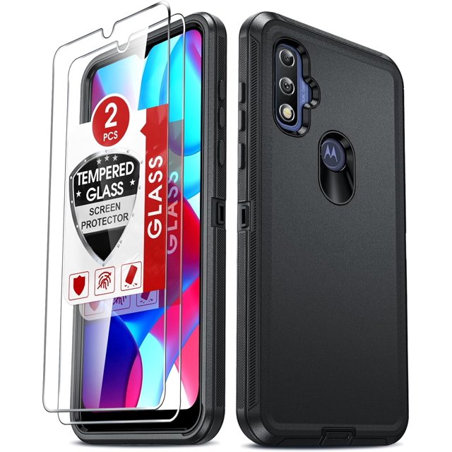 3 in 1 Bundle Designed for Motorola G Pure Heavy Duty Case with 2 Clear ...