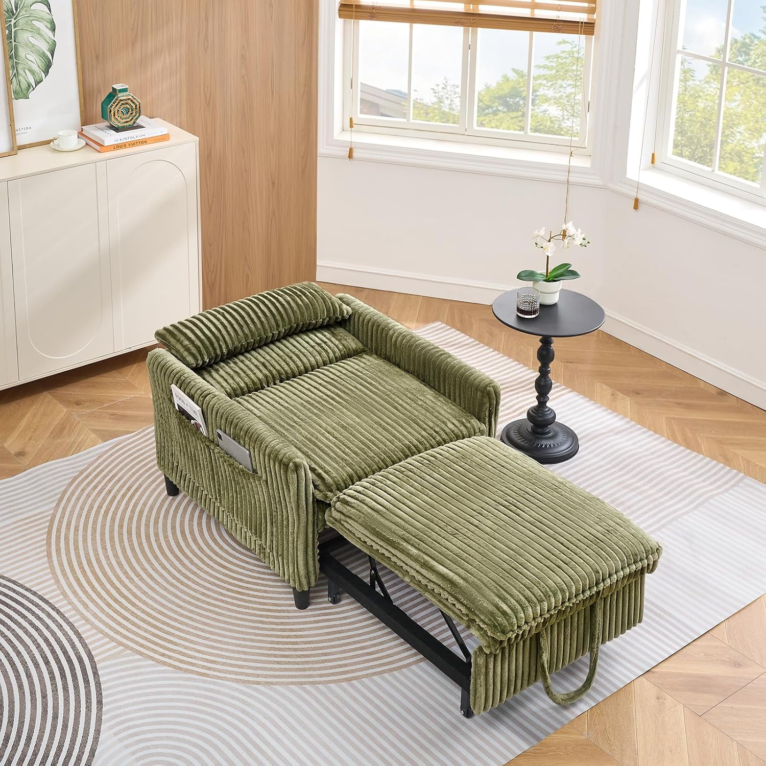 3 in 1 Chair Bed Sleeper, Modern Plush Corduroy Convertible Sofa with ...