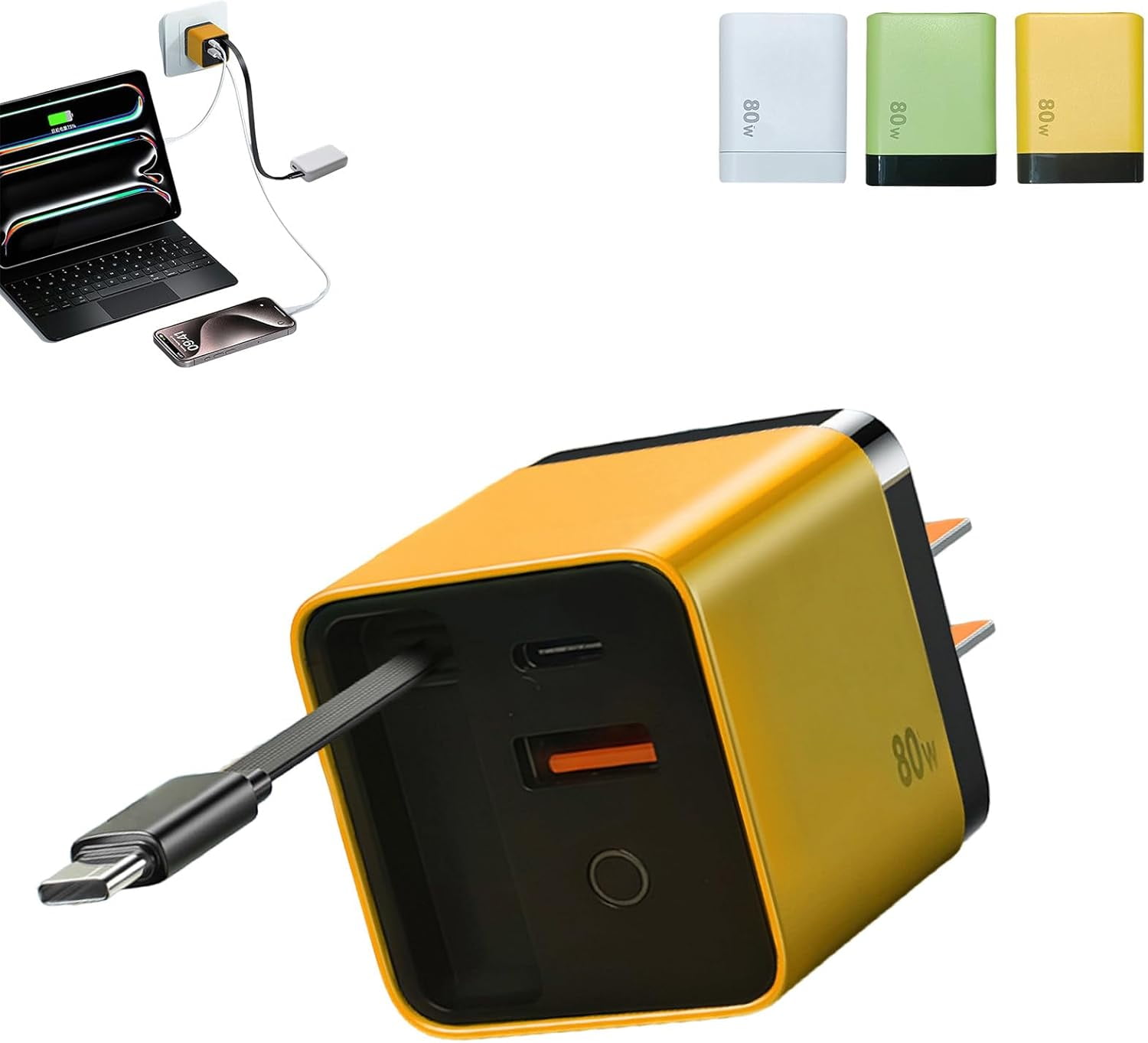 3 in 1 Charger Retractable 80W MAX Fast，Expandable fast charging module ...