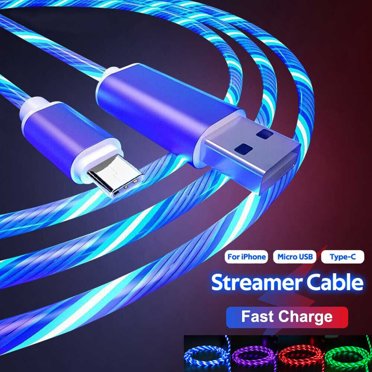 3 in 1 LED Flowing Light Up Charger Charging Cable USB Cord for Android ...