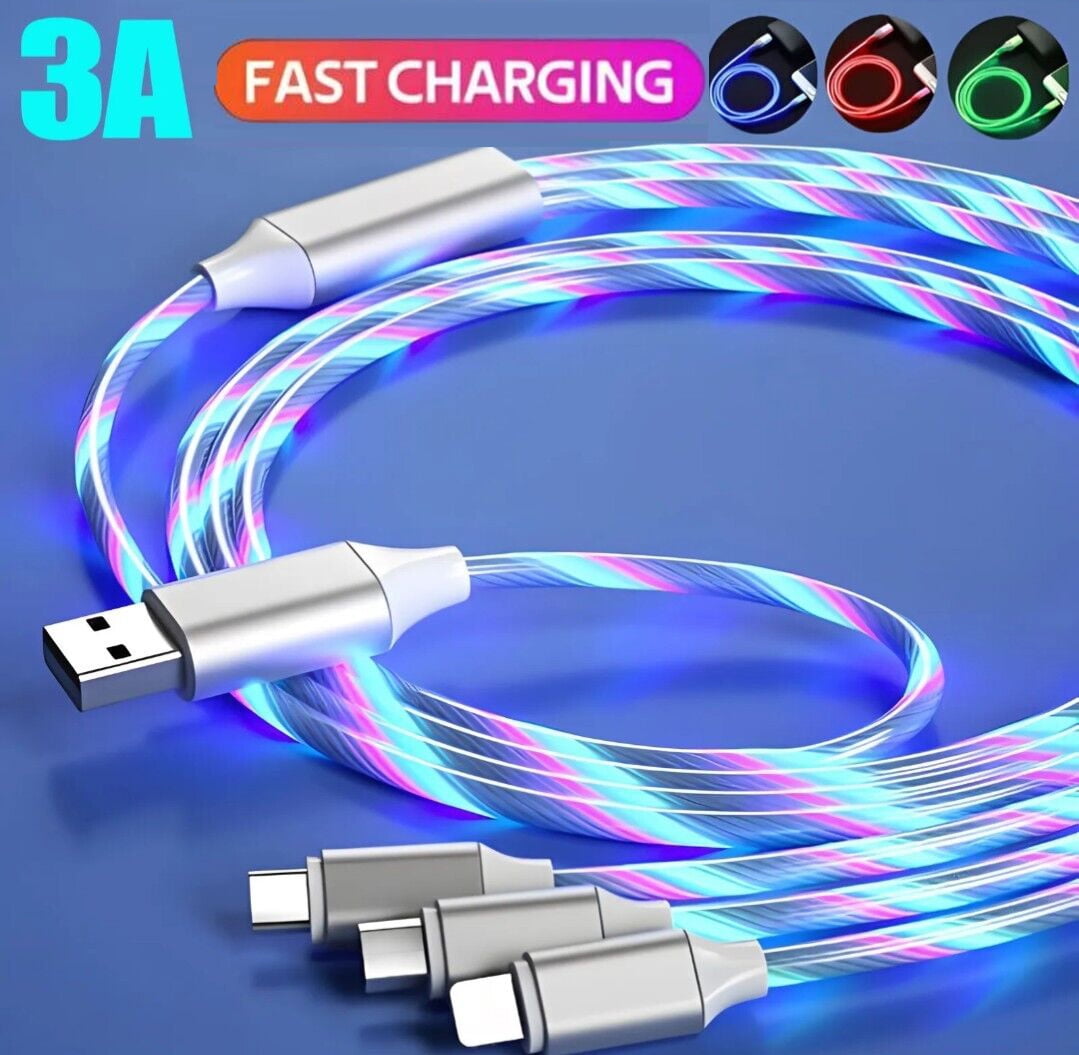 3 in 1 Charging Cable Light Up Fast Charger Multi Charging Cable LED ...