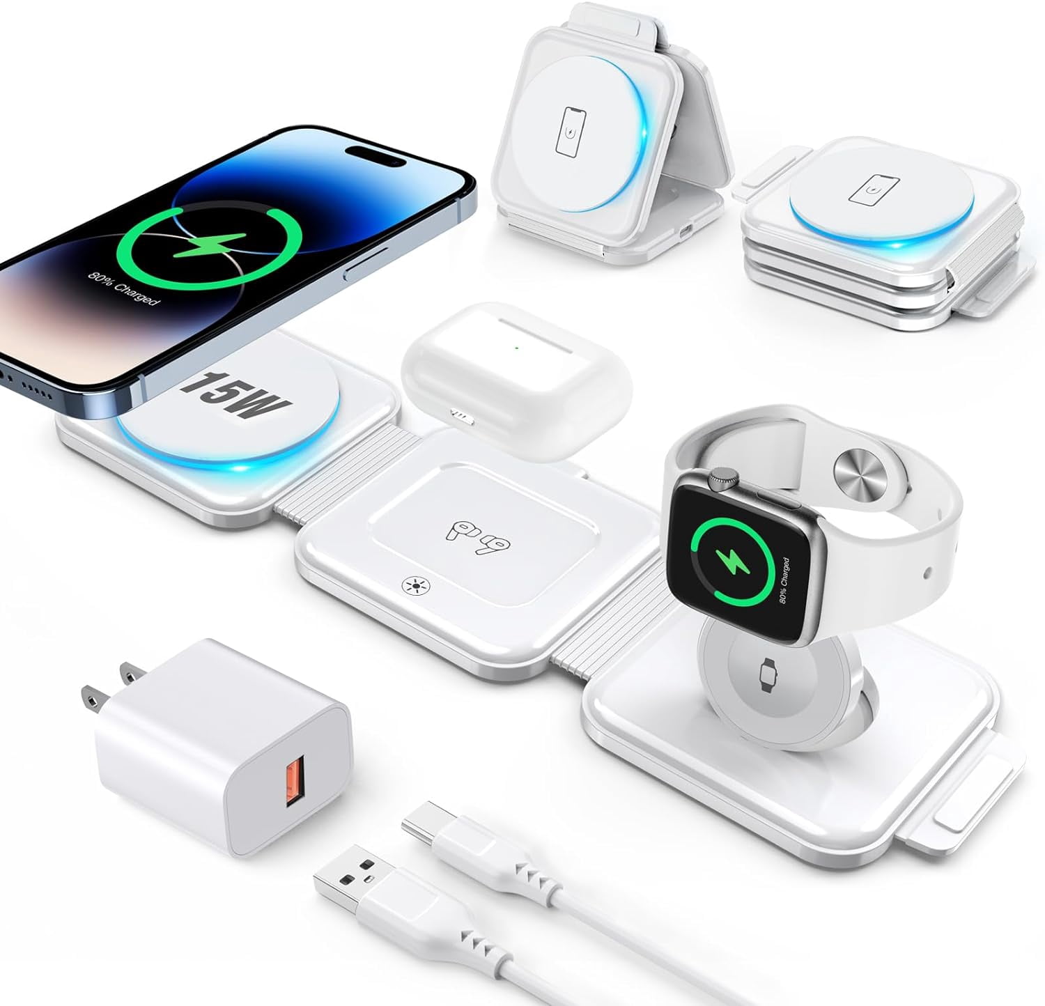 3 in 1 Charging Station for Apple Devices 18W Foldable Mag-Safe Charger ...