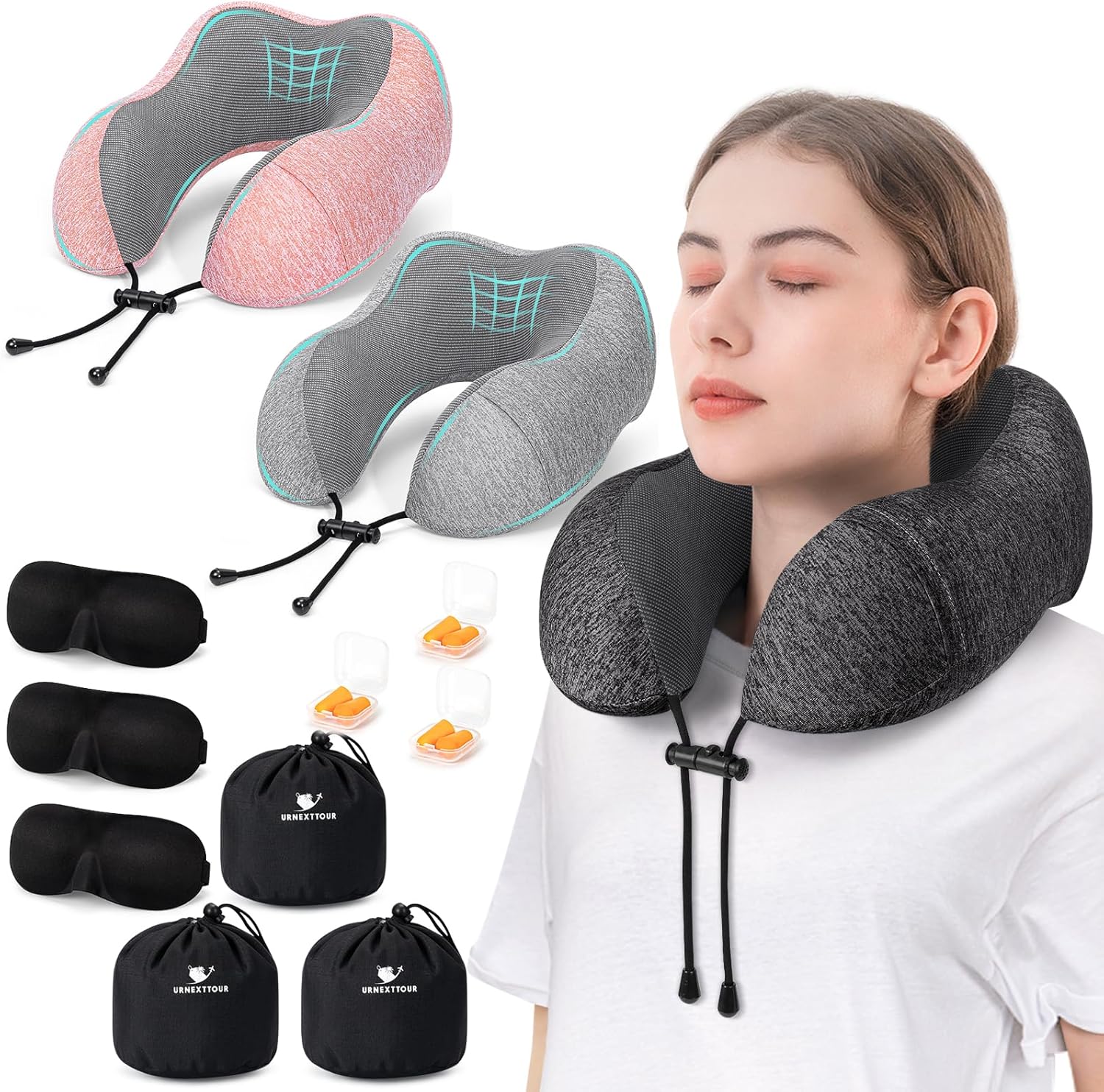 Travel Pillow for Airplane Memory Foam Neck Pillow, Soft & Support ...