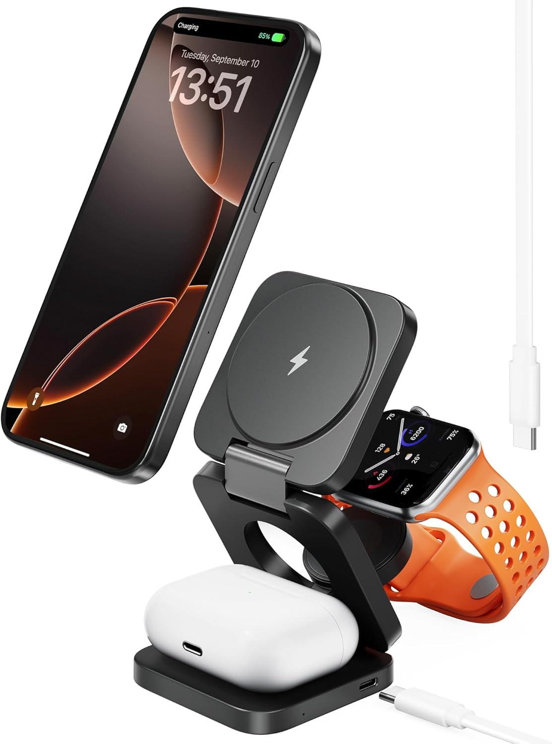 3 in 1 Charging Station for Apple, Magnetic Foldable Wireless Charger ...