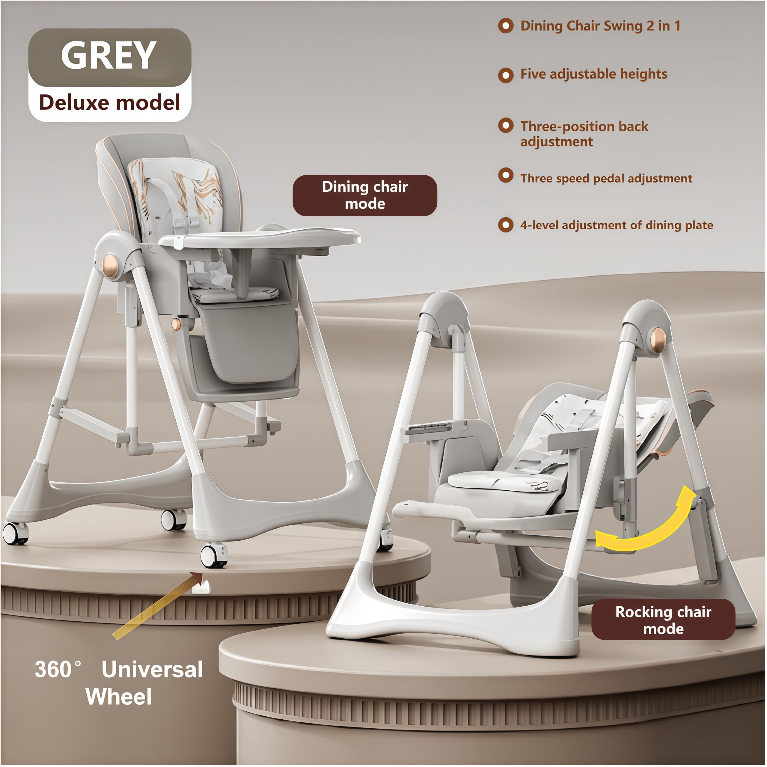 3 in 1 Convertible Baby High Chair Baby Swing Adjustable Seat for ...