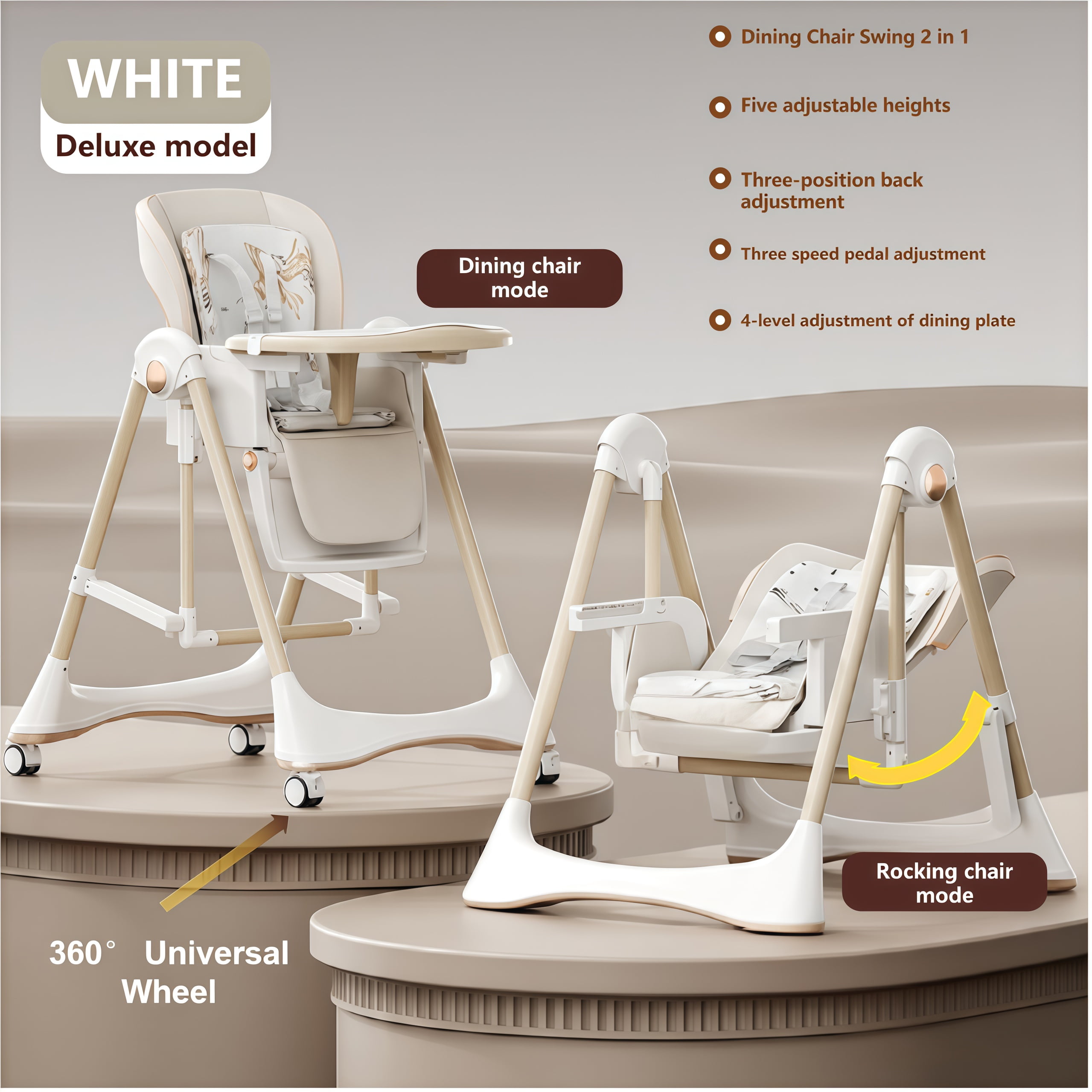 3 in 1 Convertible Baby High Chair Baby Swing Adjustable Seat for Eating,Portable ,Folding Baby ...