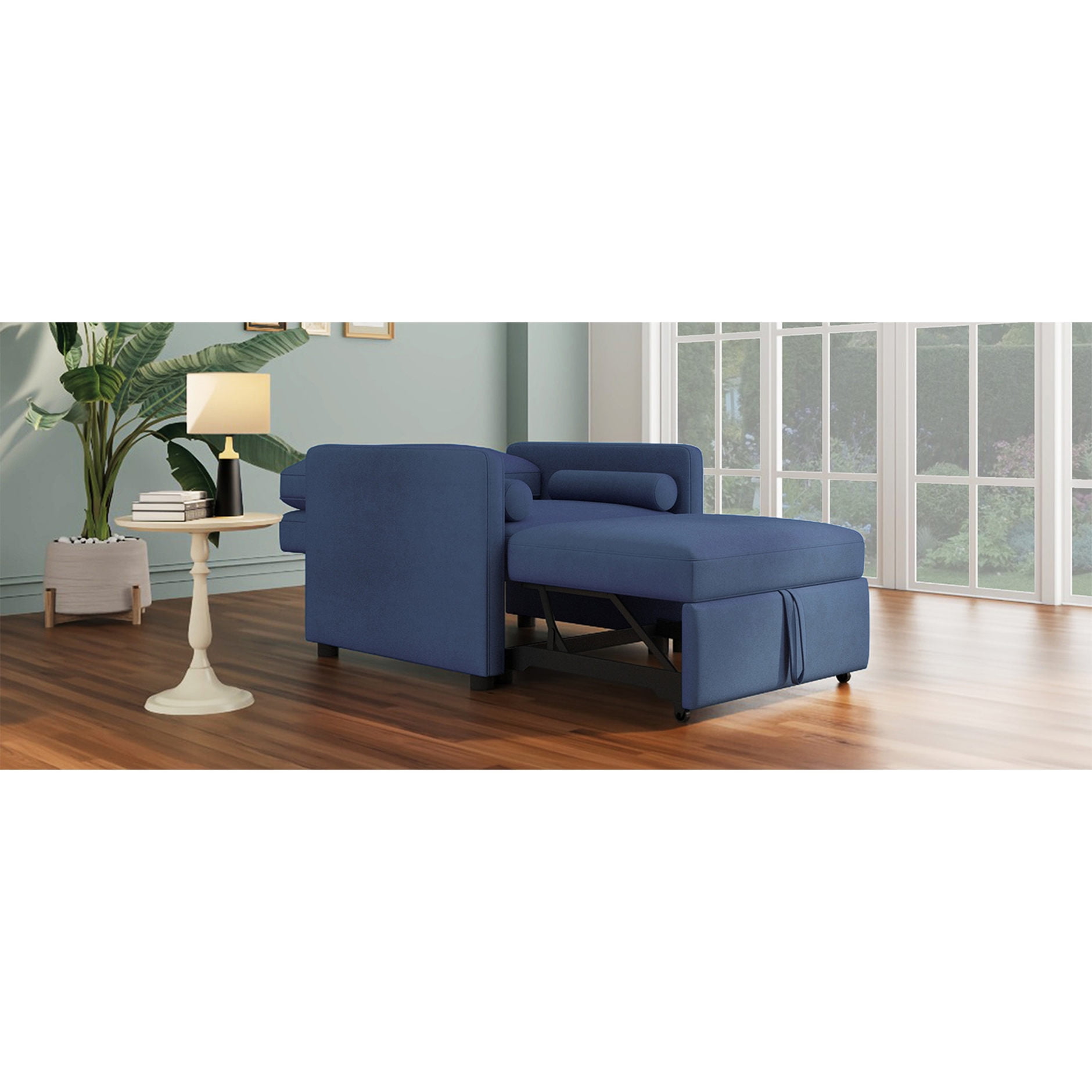 3 in 1 Convertible Sleeper Chair with Adjustable Backrest, Velvet, Ink ...