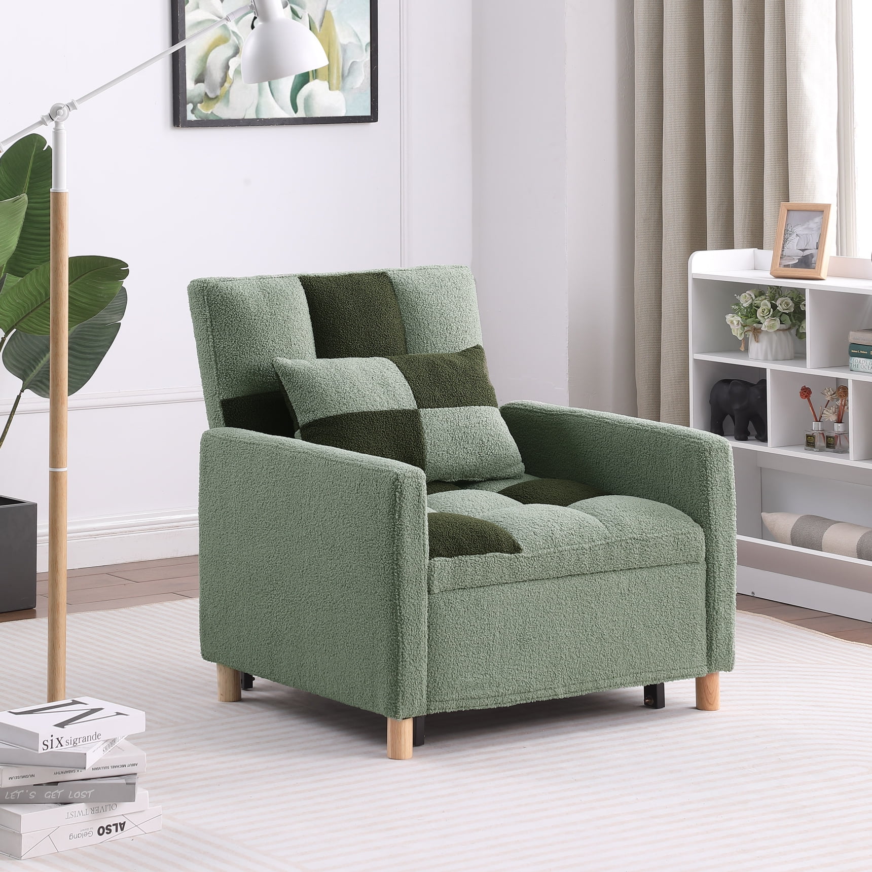 3 in 1 Convertible Sleeper Chair Bed, Multi-Functional Tufted Recliner ...