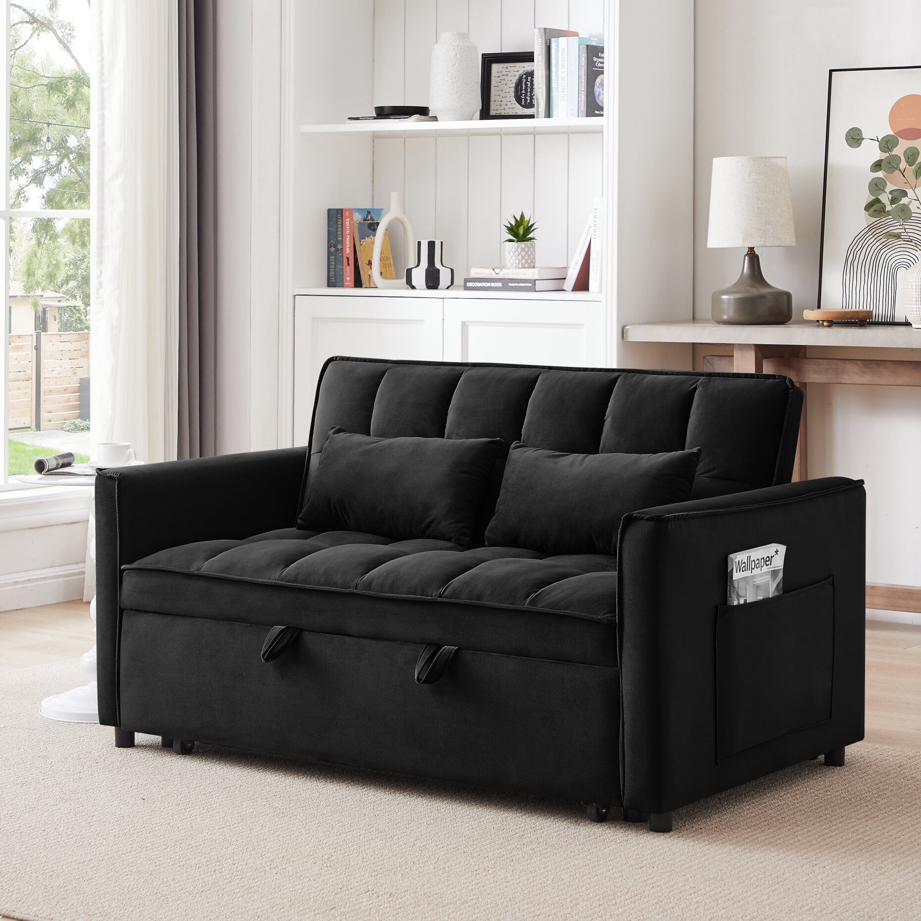 3 in 1 Convertible Sleeper Sofa Bed, 55-inch Futon Couches with Side ...