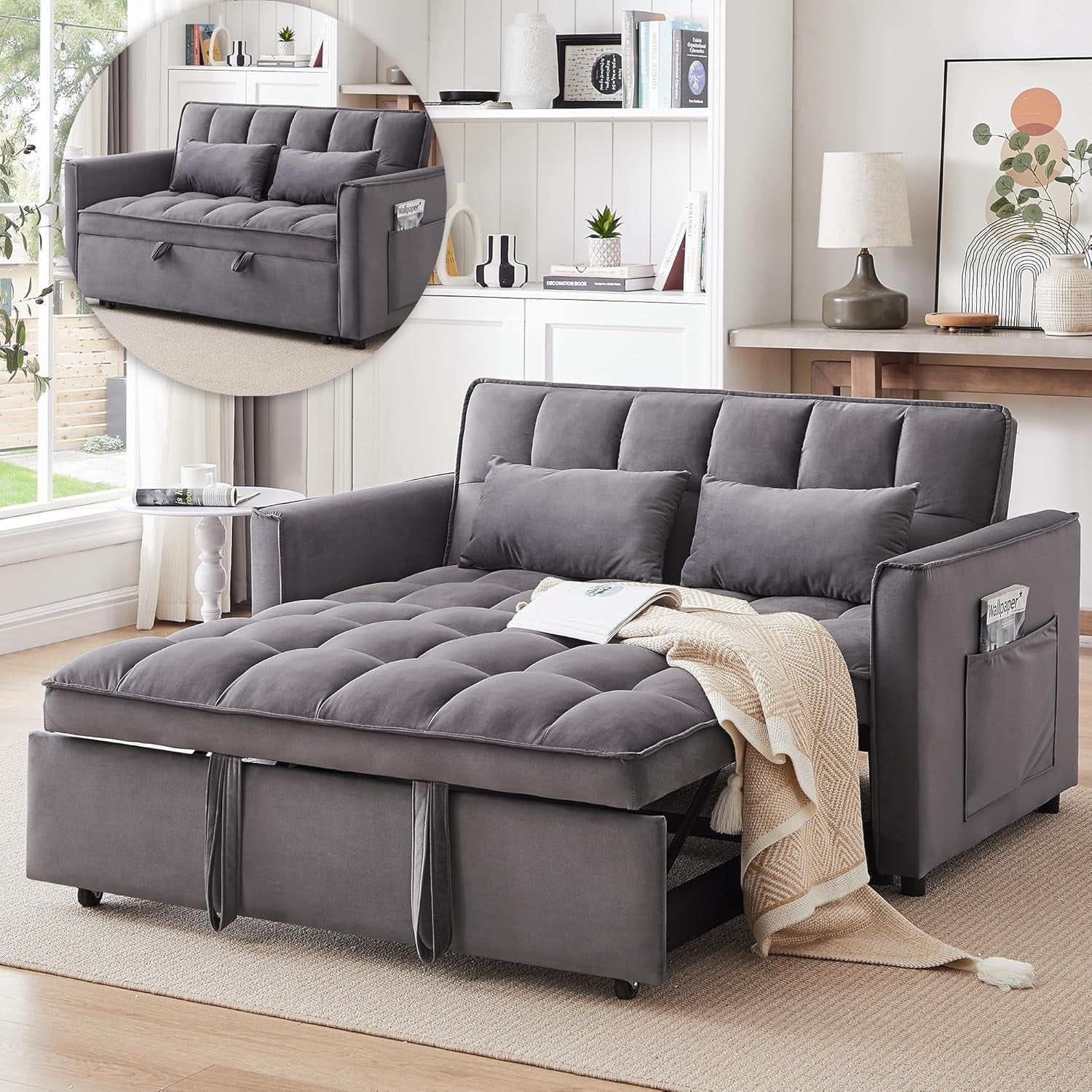 3 in 1 Convertible Sleeper Sofa Bed, Futon Couches for Living Room with ...