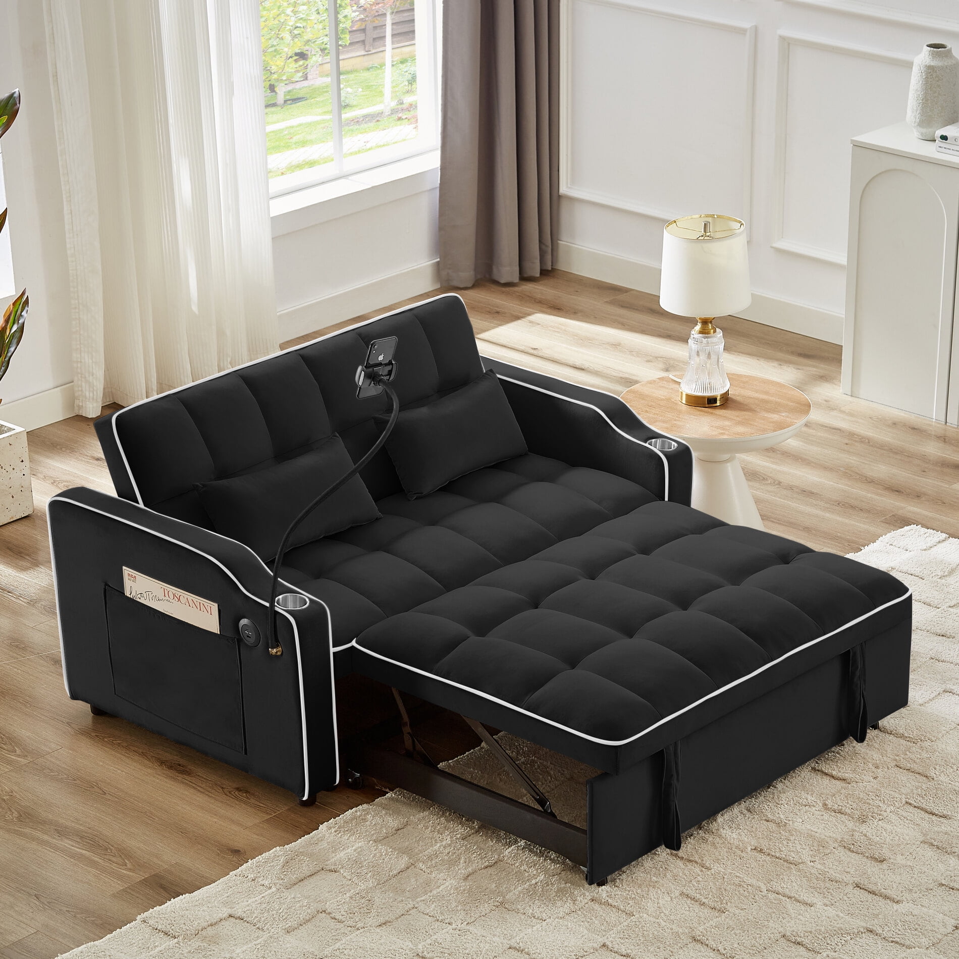 3 in 1 Convertible Sleeper Sofa Bed with USB Port Ashtray and Swivel ...