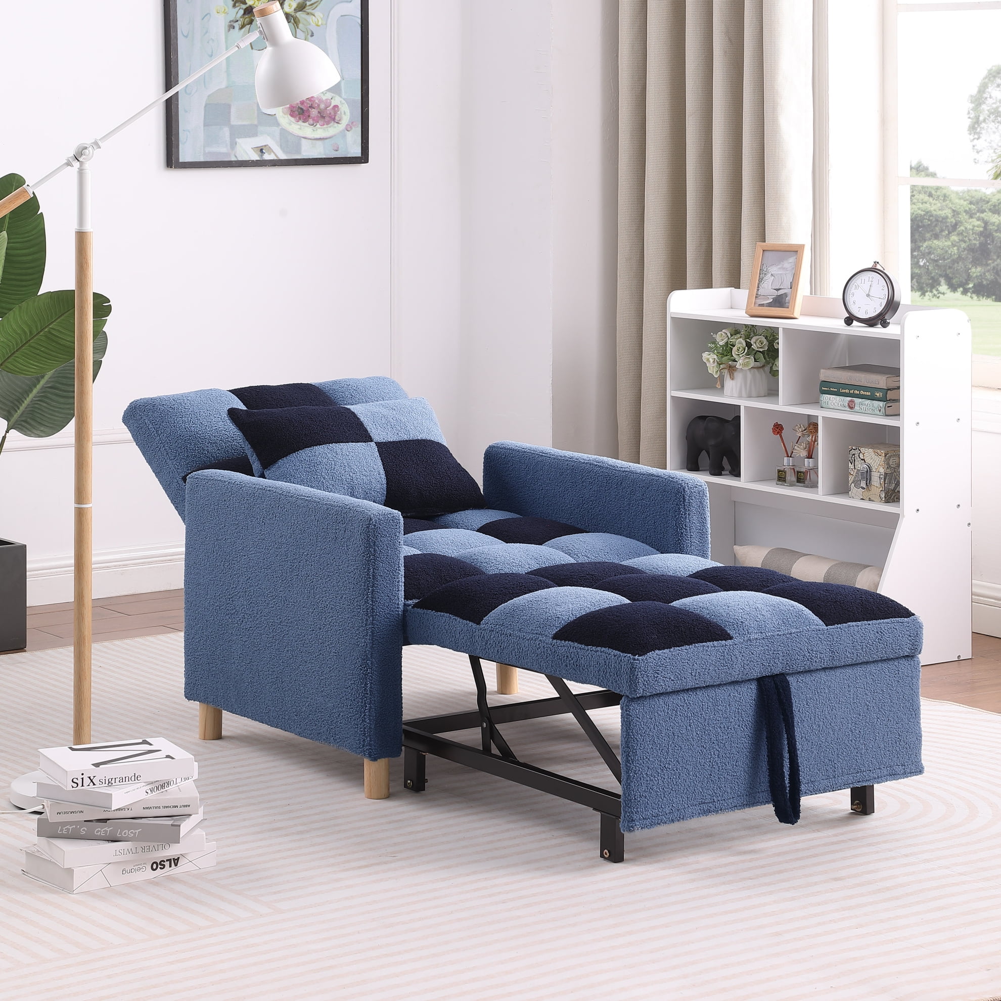 Convertible Sleeper Sofa in Blue: 3-Position Adjustable, with Pillow ...