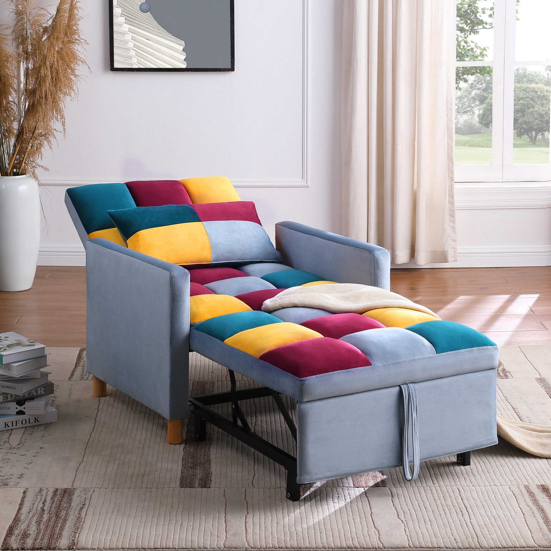3-in-1 Convertible Sleeper Sofa, Adjustable, Foldable, Velvet Fabric ...