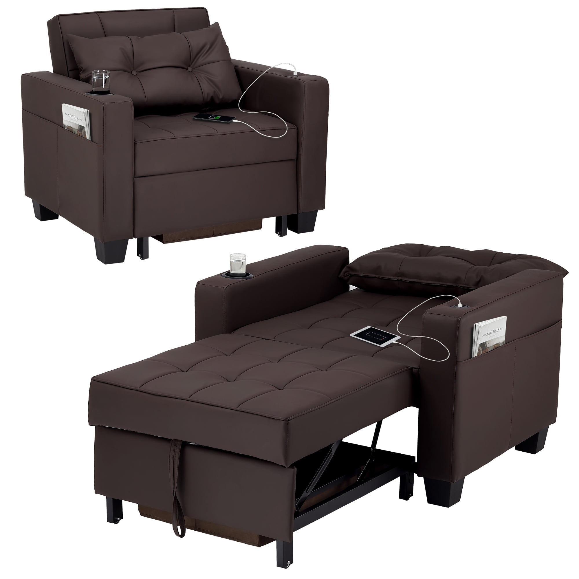 DURASPACE Pull Out Sofa Single Couch for Guest Room, 3 in 1 Convertible ...