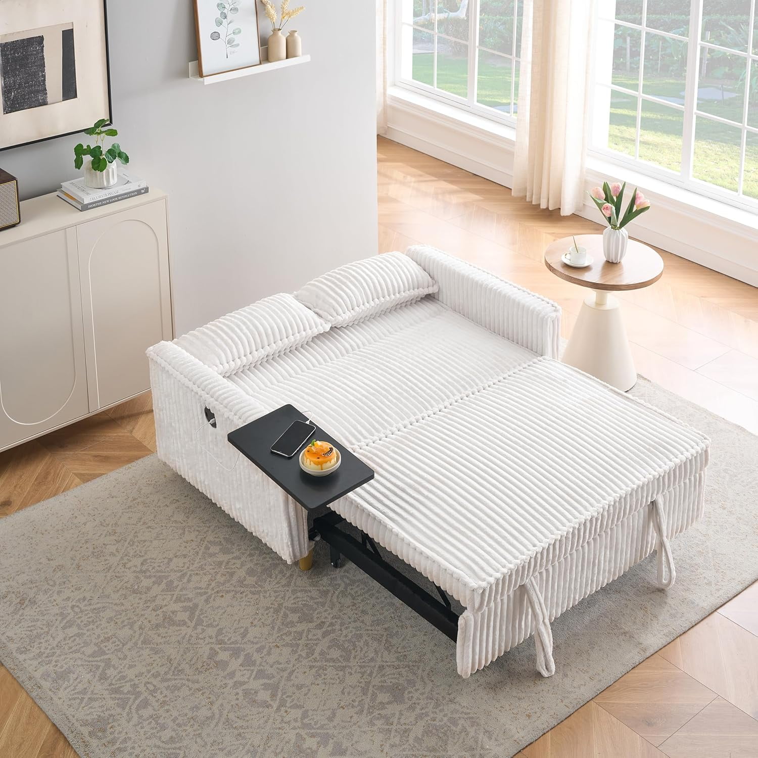 3 in 1 Convertible Sleeper Sofa Pull Out Couch Bed , Fluffy Corduroy ...