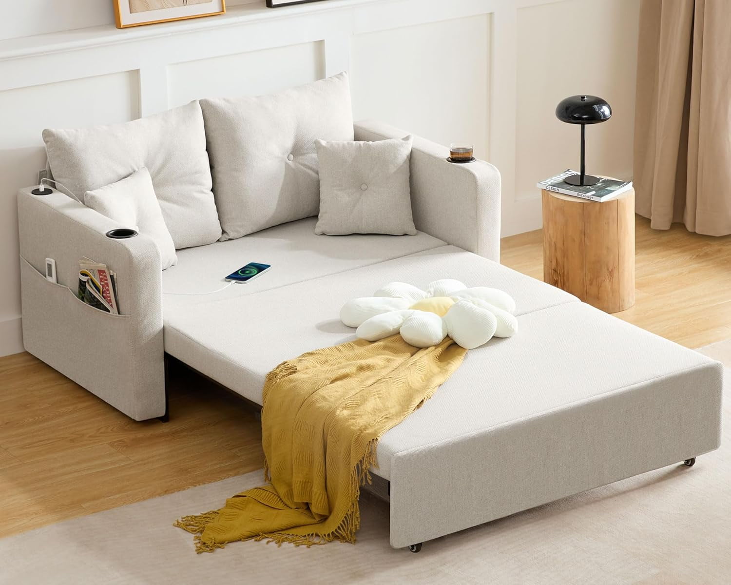 3 in 1 Convertible Sofa Bed, 56" Full Size Loveseat Sleeper Sofa Couch ...