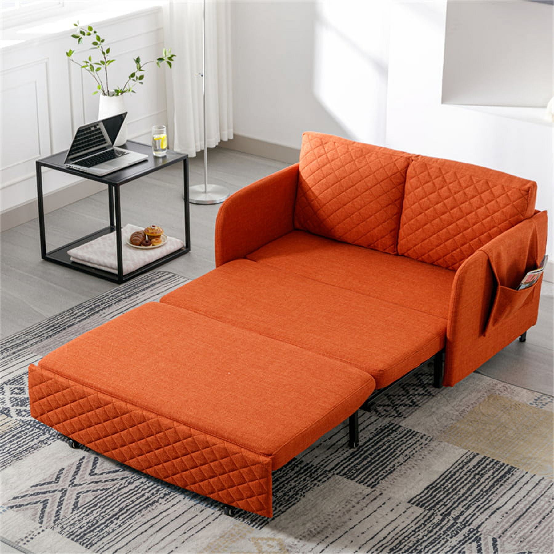 3 in 1 Convertible Sofa Bed, Modern Linen Upholstered Sofa Couch with ...