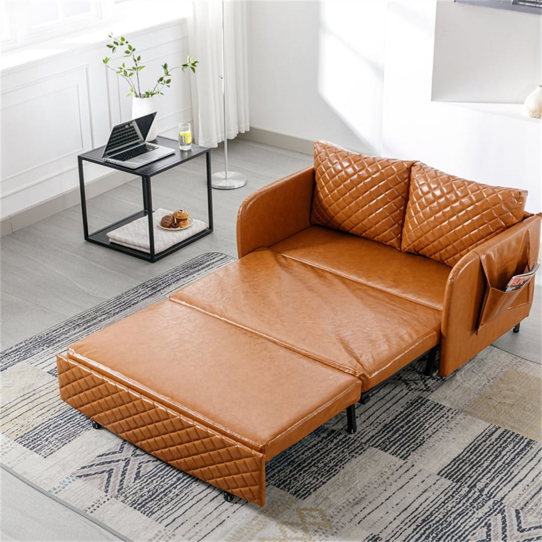 3 in 1 Convertible Sofa Bed, Modern PU Leather Upholstered Sofa Couch ...