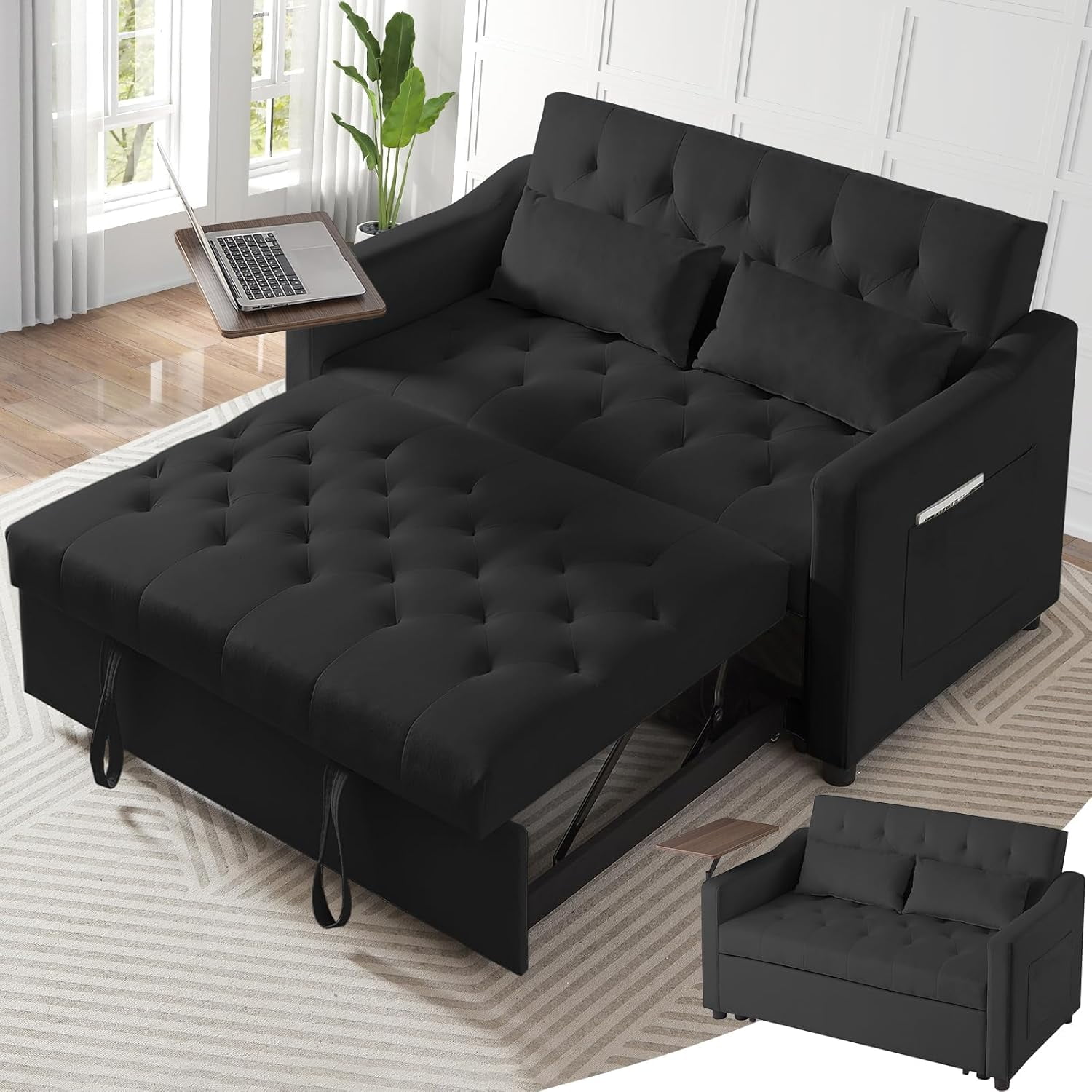 3 in 1 Convertible Sofa Bed, Pull Out Couch with 3-Level Adjustable ...