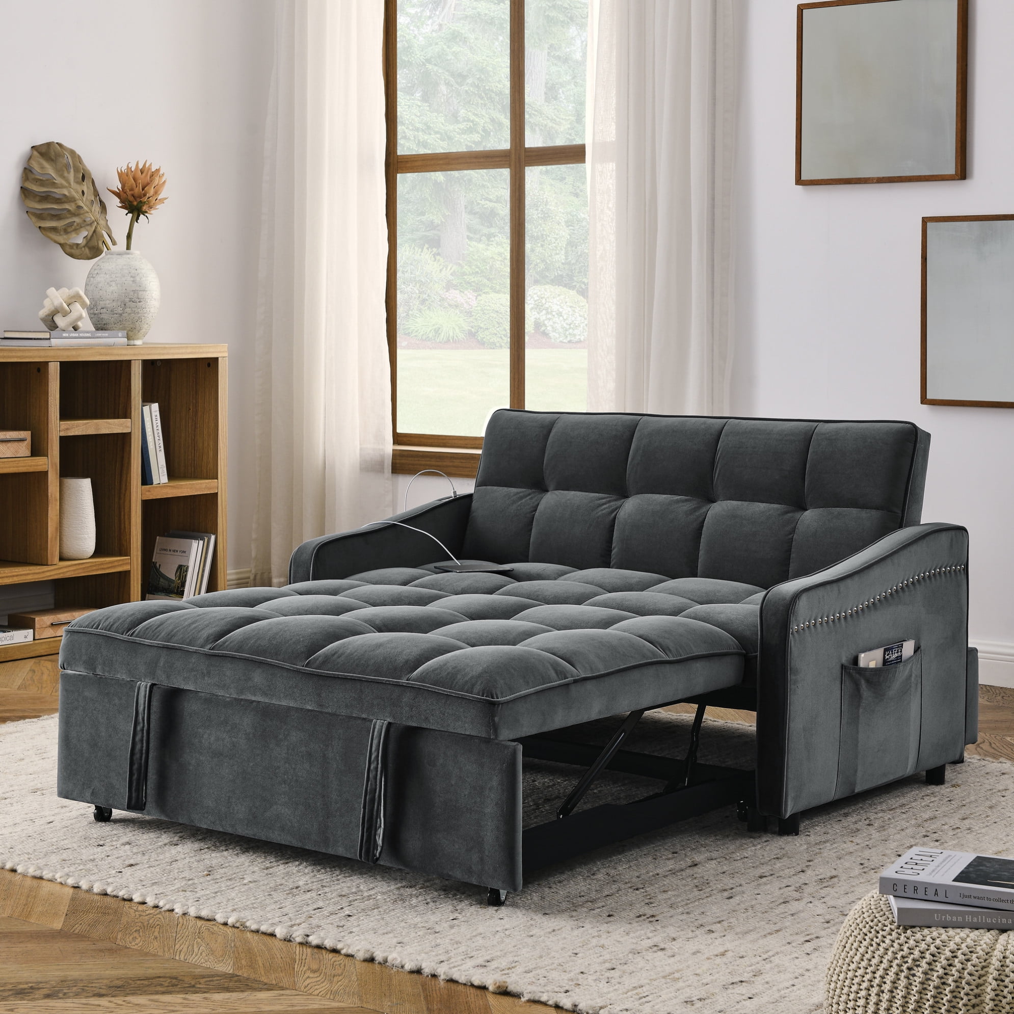 3 in 1 Convertible Sofa Bed with USB Charging,Loveseat Sleeper Sofa ...