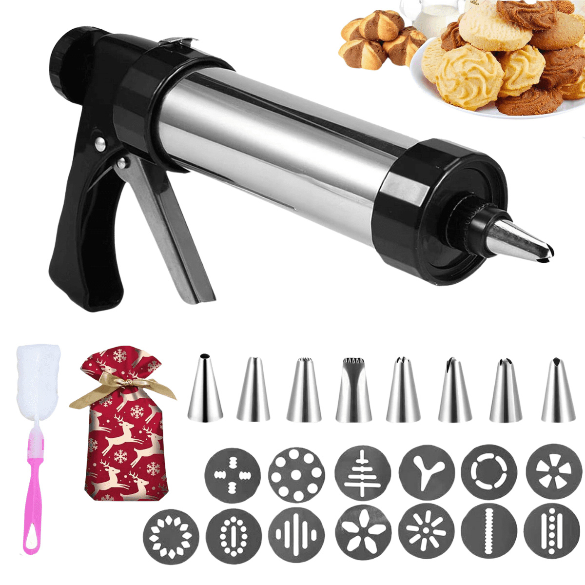 3 in 1 Cookie Press Gun Decorating Kit with 13 Discs and 8 Icing Tips ...
