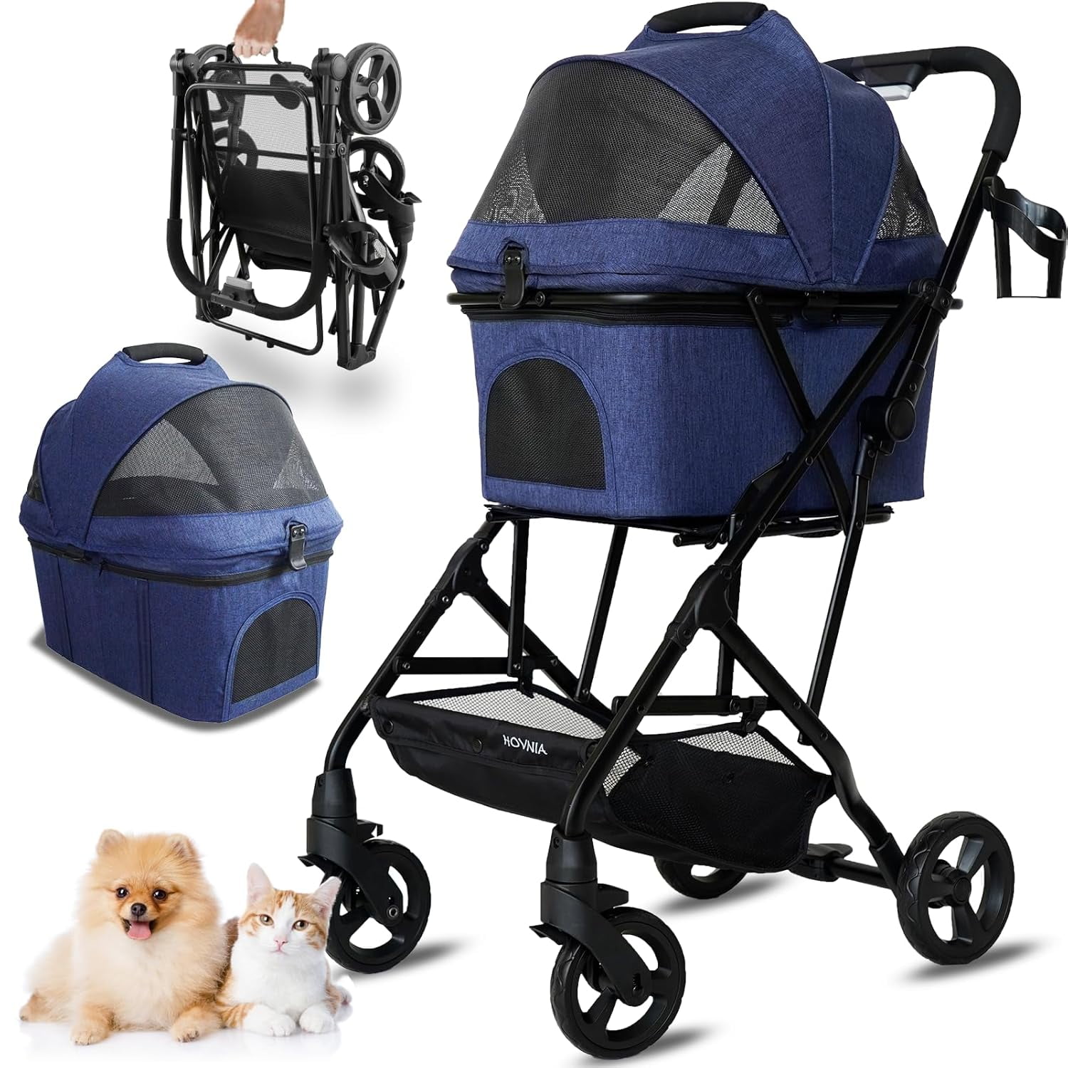 3 in 1 Dog Stroller, Lightweight Foldable Pet Stroller, 4 Wheels Dog ...