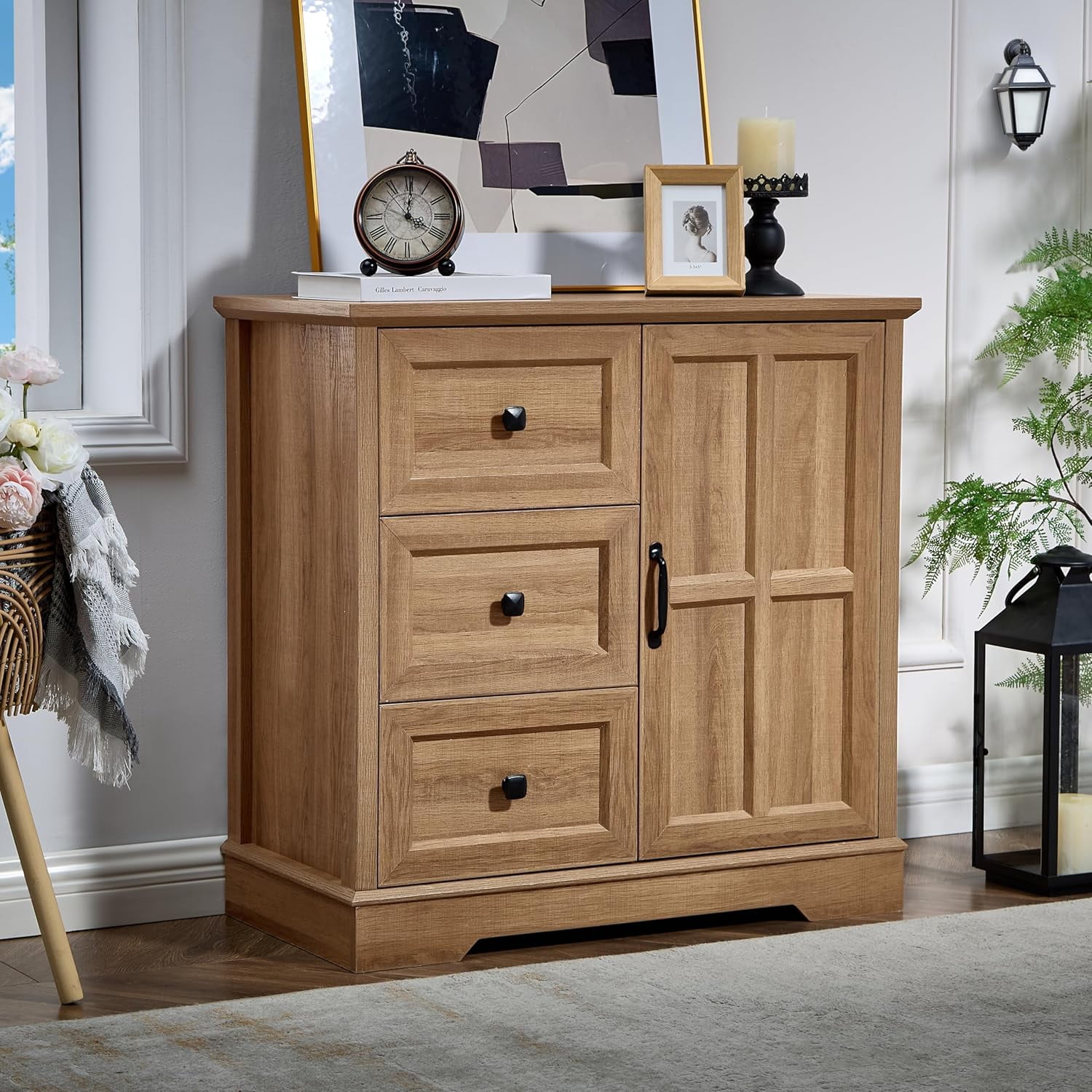 3+1 Dresser for Bedroom, Log Dressers Storage with Wooden Drawers and ...