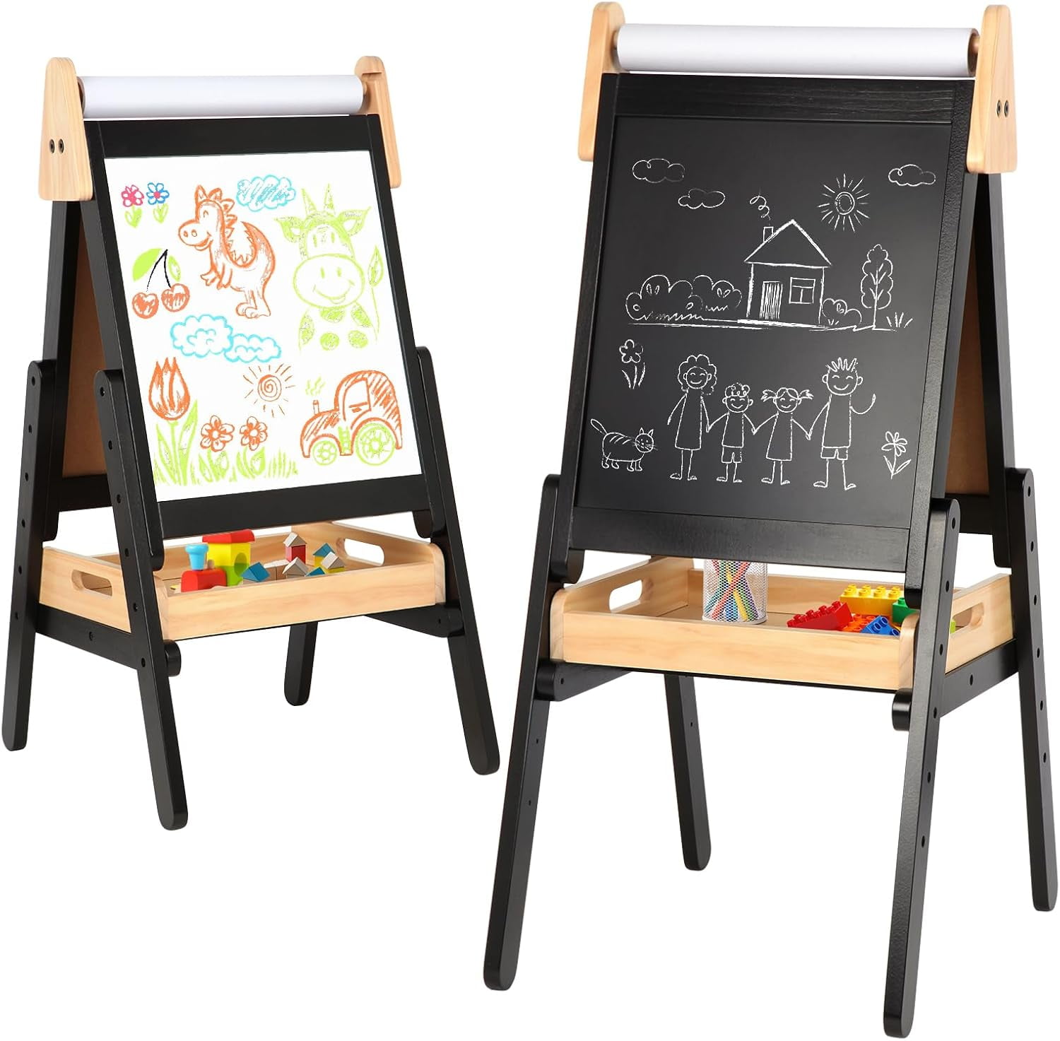 3 in 1 Easel for Kids with Wood Tray Double Sided Kids Easel with Paper ...