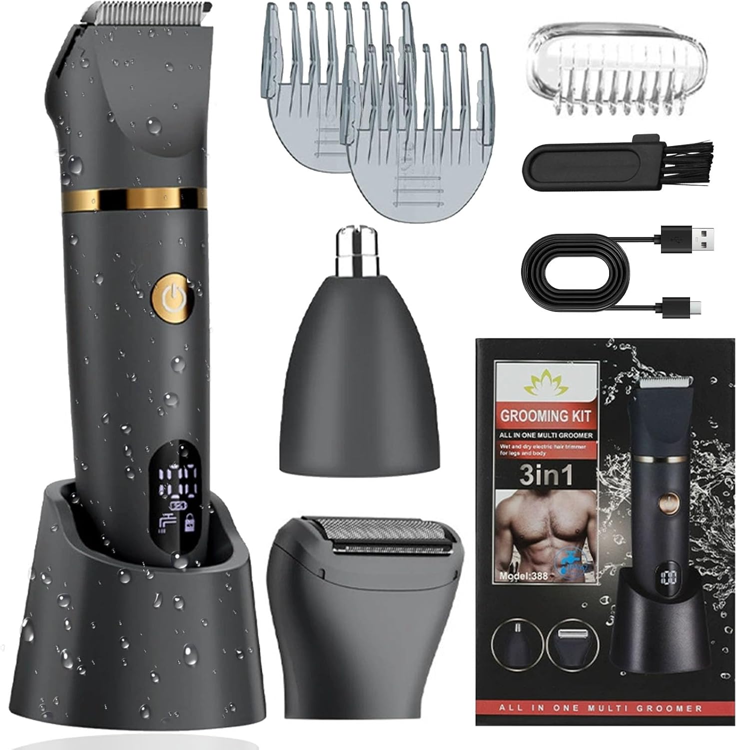 3 in 1 Electric Body Hair Trimmer for Men, Cordless Hair Clipper with ...