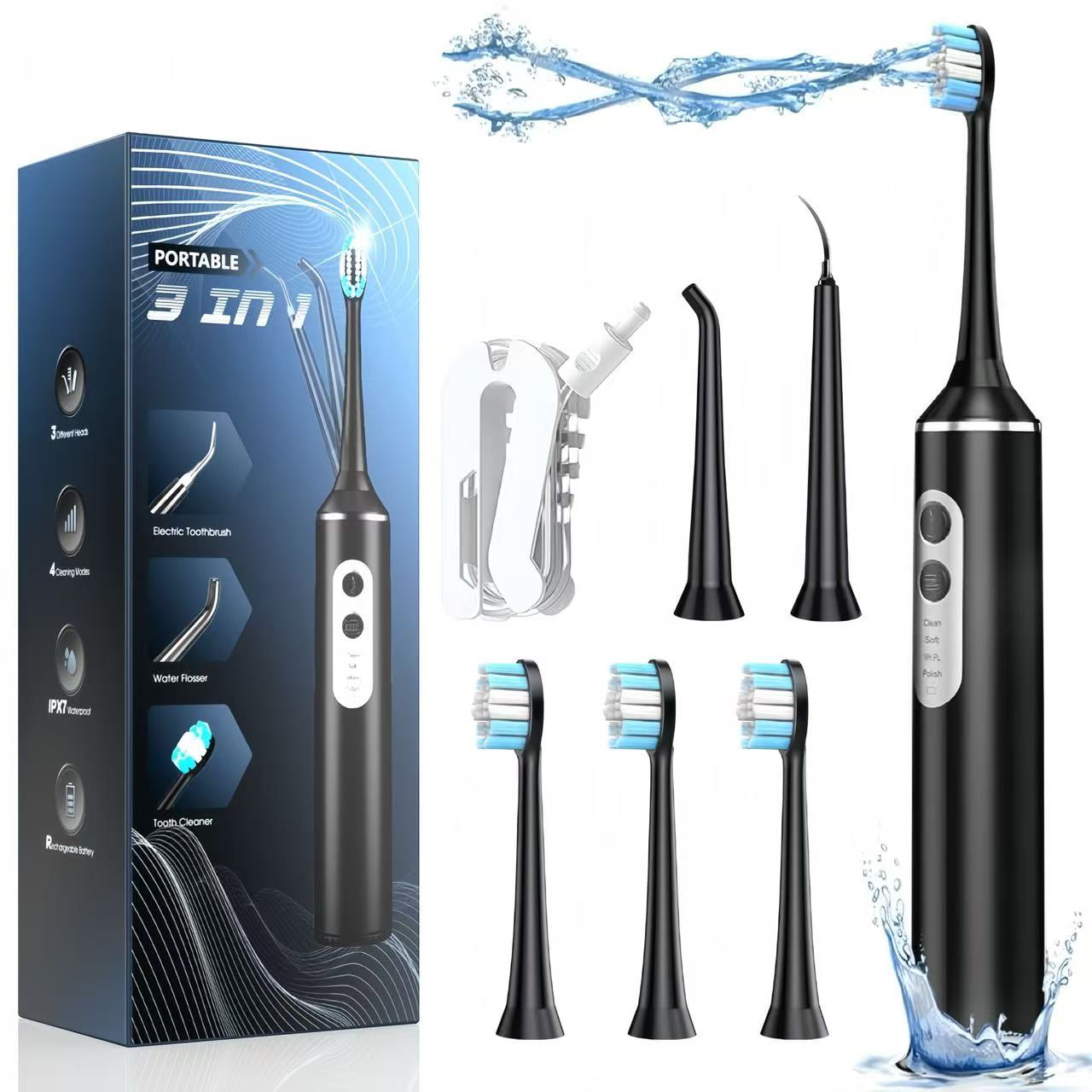 Blackmatrix 3 in 1 Electric Toothbrush with Water Flosser, 4 Modes ...