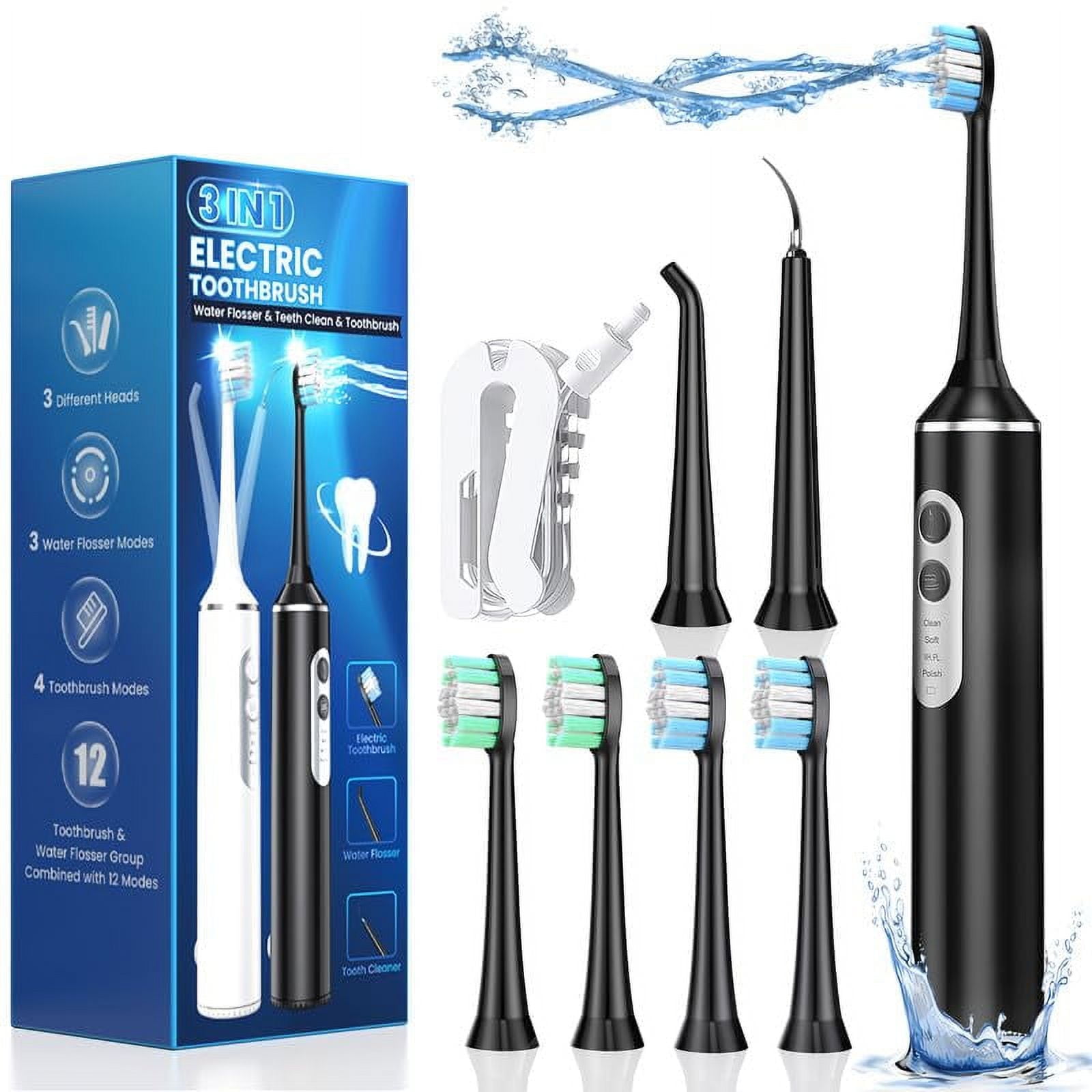 3 in 1 Electric Sonic Toothbrush & Cordless Water Flosser, 4 Modes ...