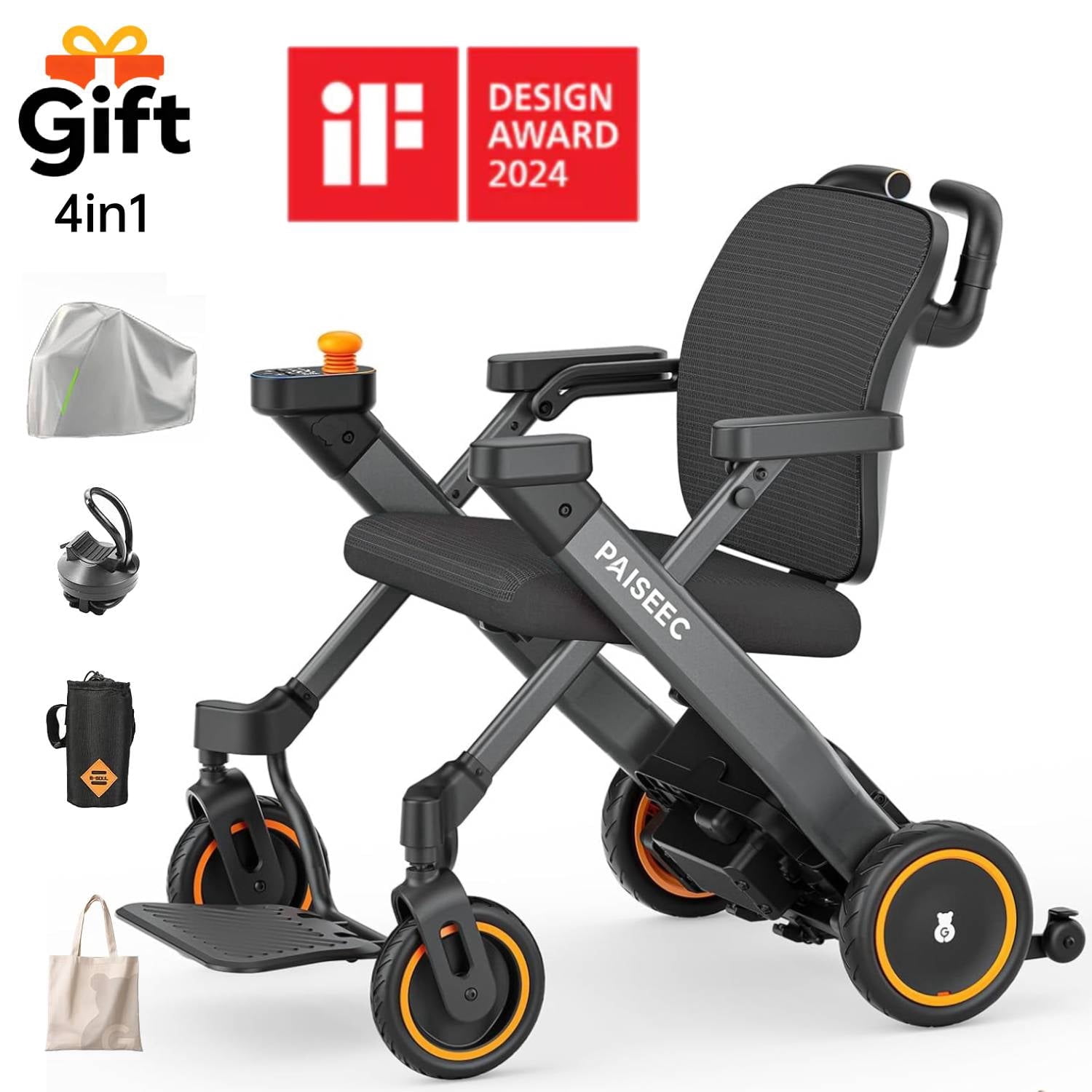 3 in 1 Electric Wheelchair, 16 Miles Long-Range (265LBS) Lightweight ...