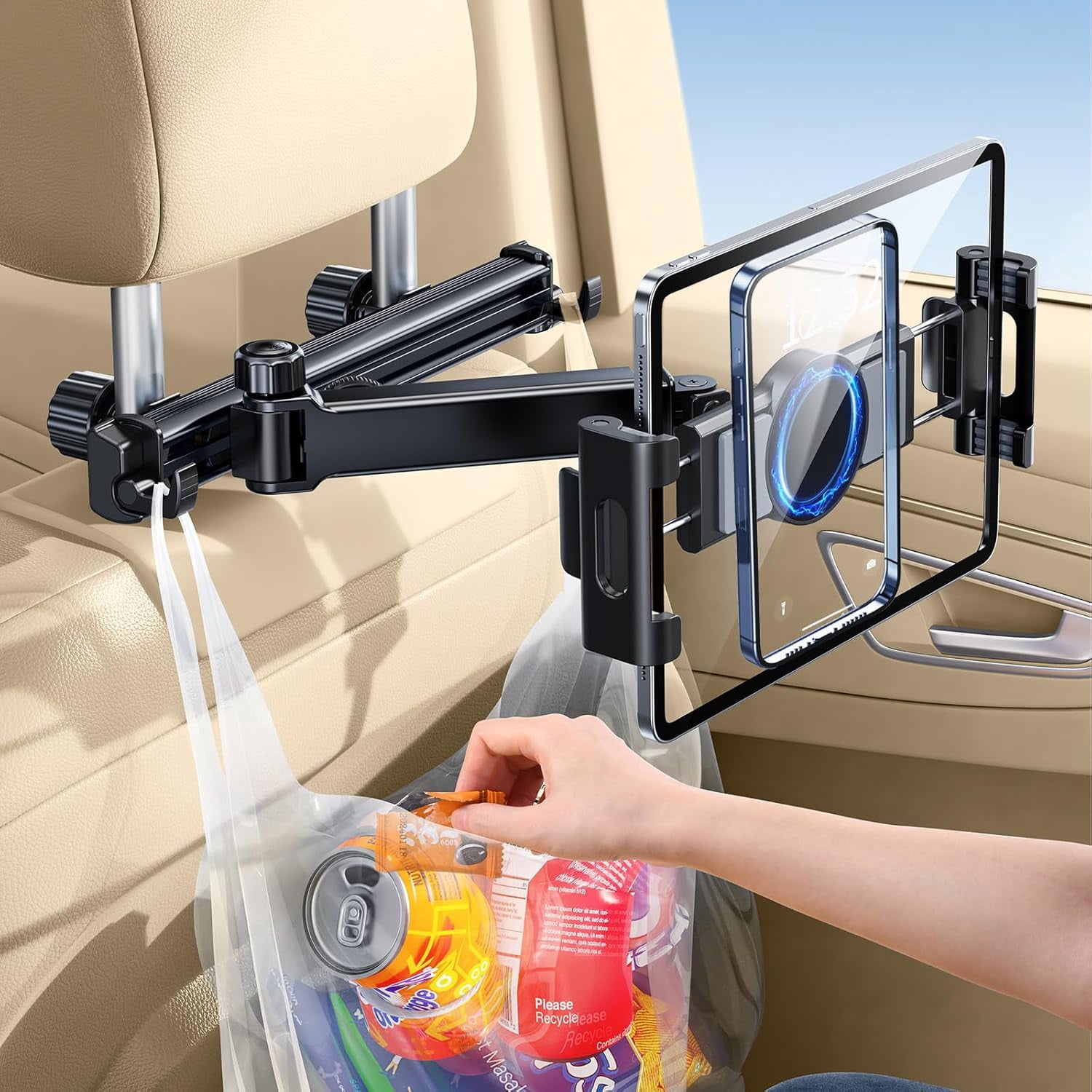 3 in 1 Extension Arm Tablet Holder for Headrest with Phone Mount ...